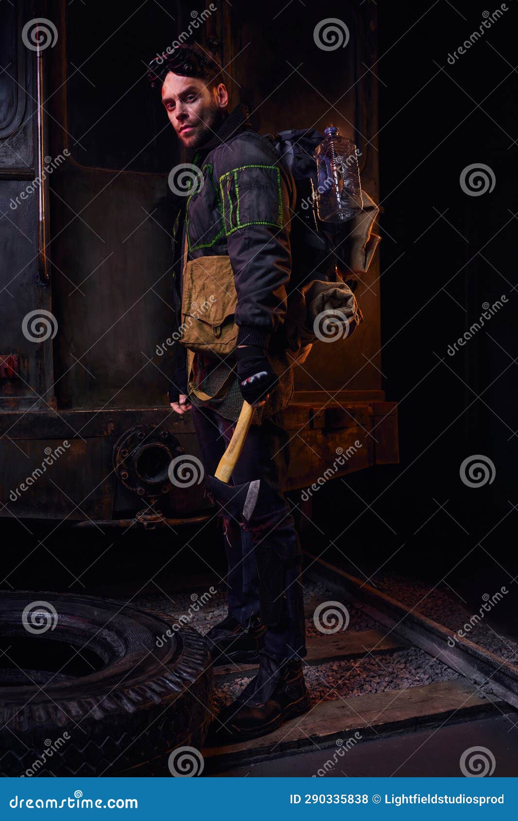 Post-apocalyptic Survivor with Backpack, Water Stock Photo - Image of ...