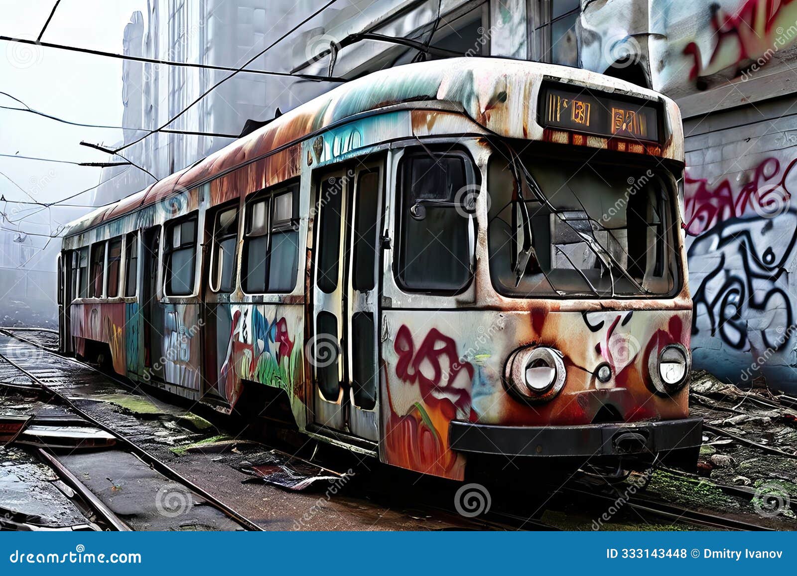 Post Apocalyptic Tram a Worn Graffiti C Strange Old Stock Photo - Image ...
