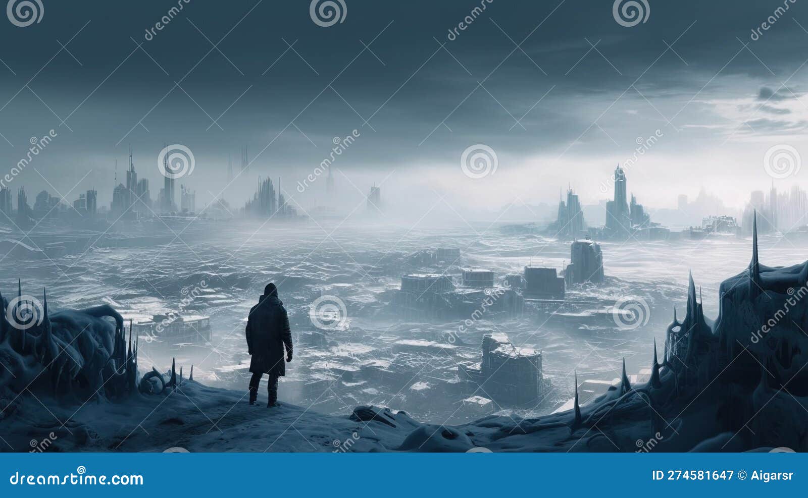 Post Apocalyptic View of a City Covered in Ice Stock Illustration ...