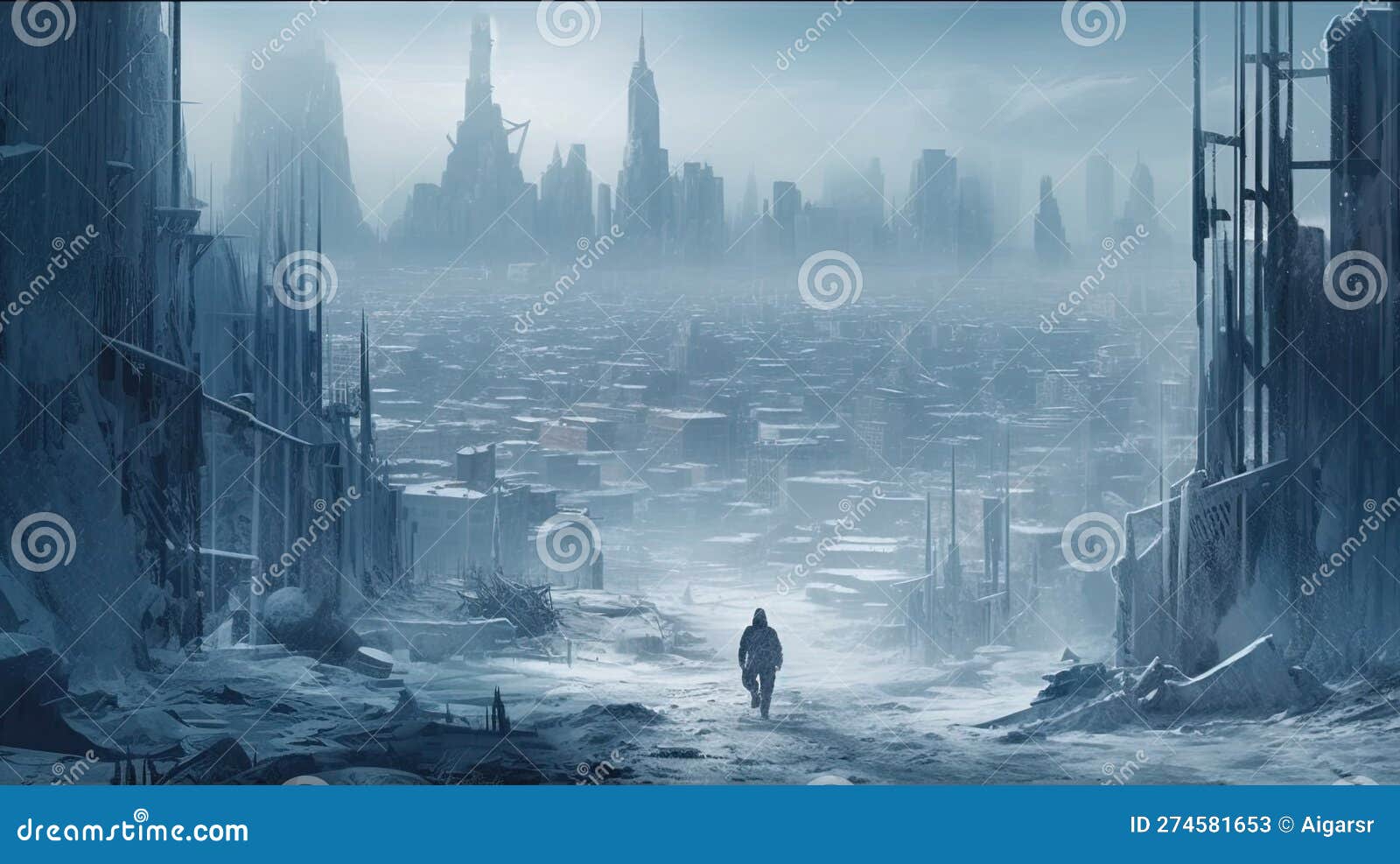 Post Apocalyptic View of a City Covered in Ice Stock Illustration ...