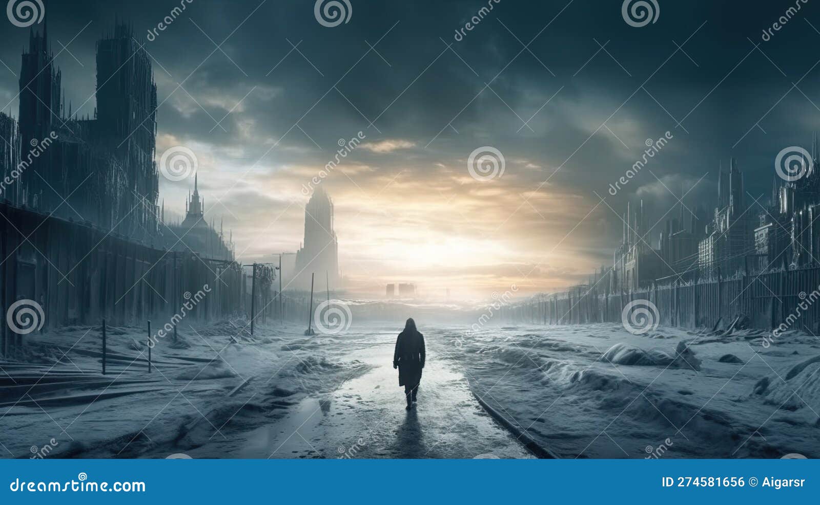 Post Apocalyptic View of a City Covered in Ice Stock Illustration ...