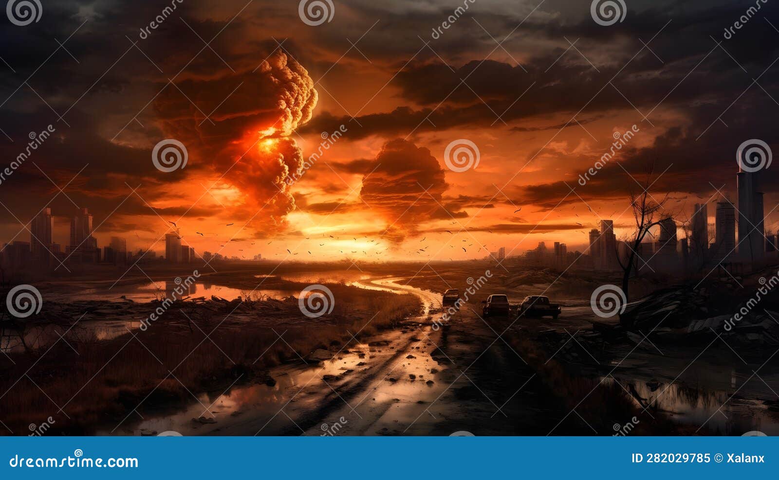Post-apocalyptic war zone stock illustration. Illustration of ...