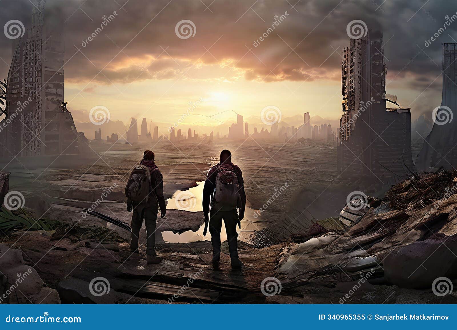 In a Post Apocalyptic World a Team of Explorers Ventures into Th Stock ...