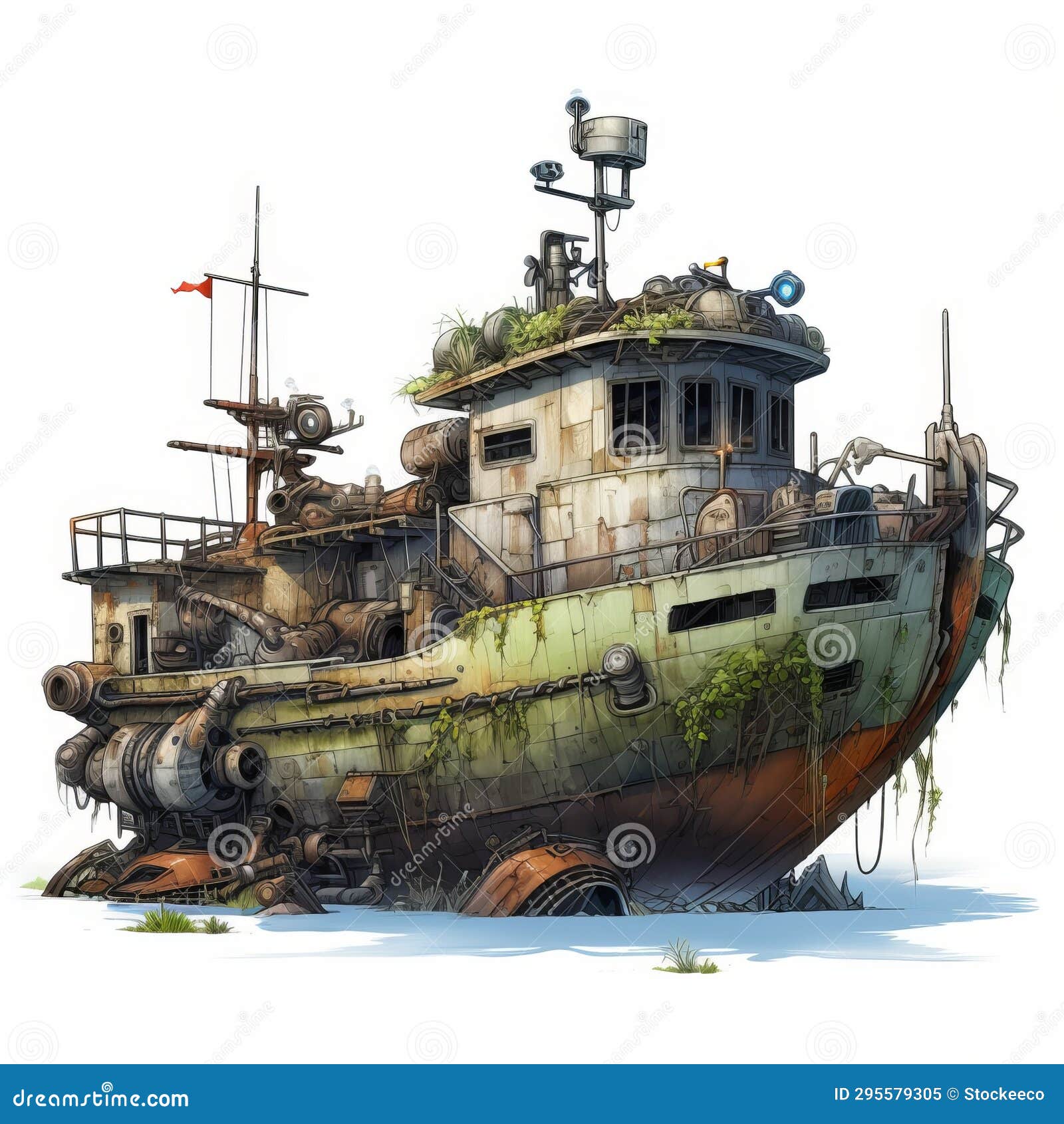 Post-apocalyptic Yacht Illustration: Realistic and Hyper-detailed ...