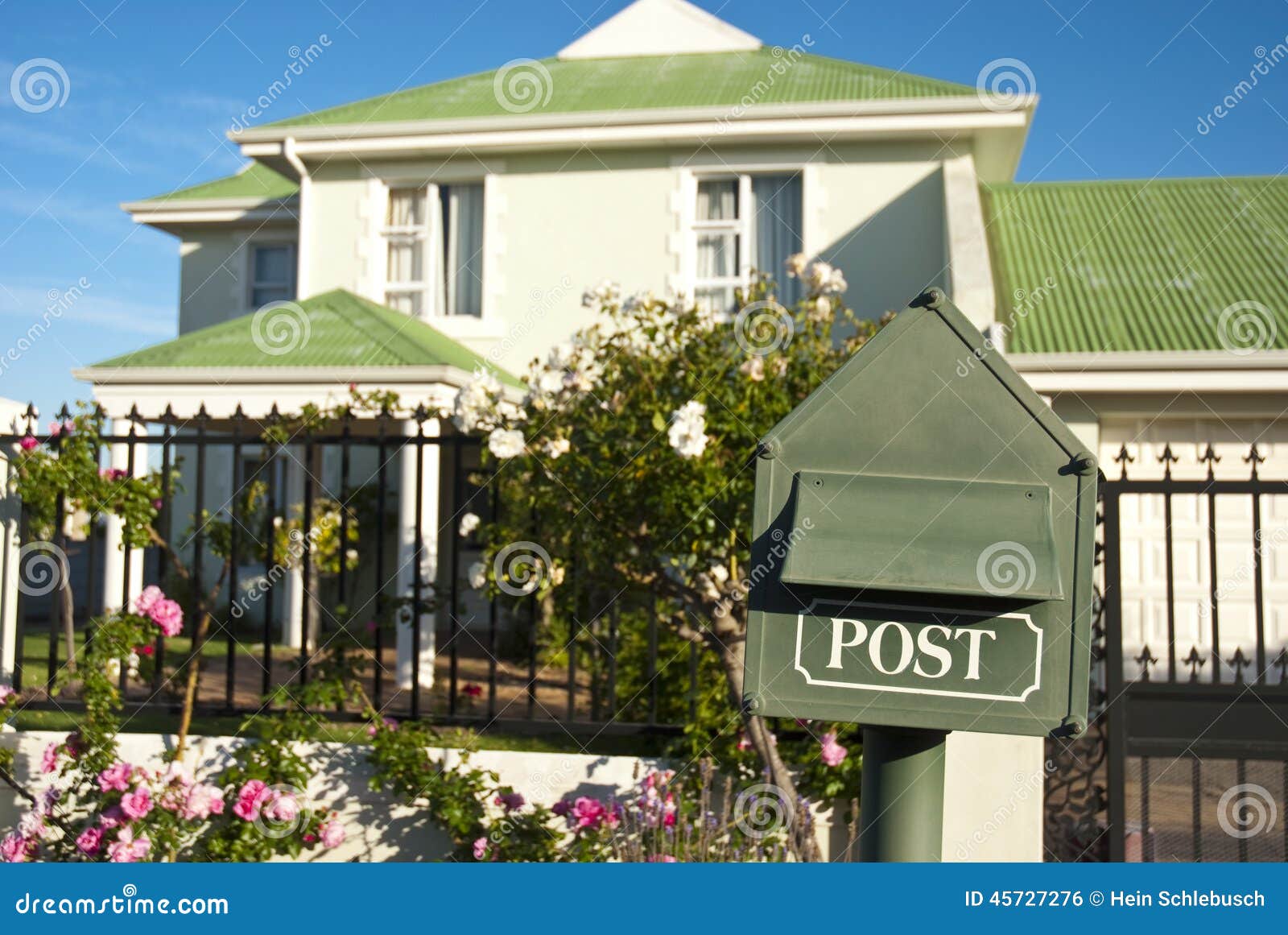 Post box and house stock photo. Image of green, letter - 45727276
