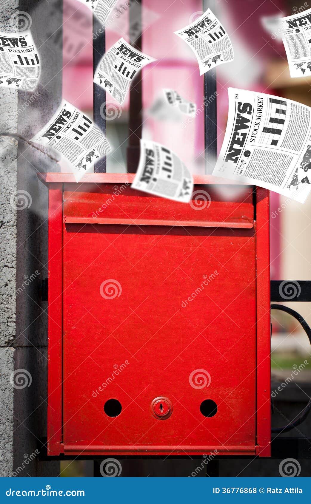 Post Box with daily Newspapers Flying Stock Photo - Image of background ...
