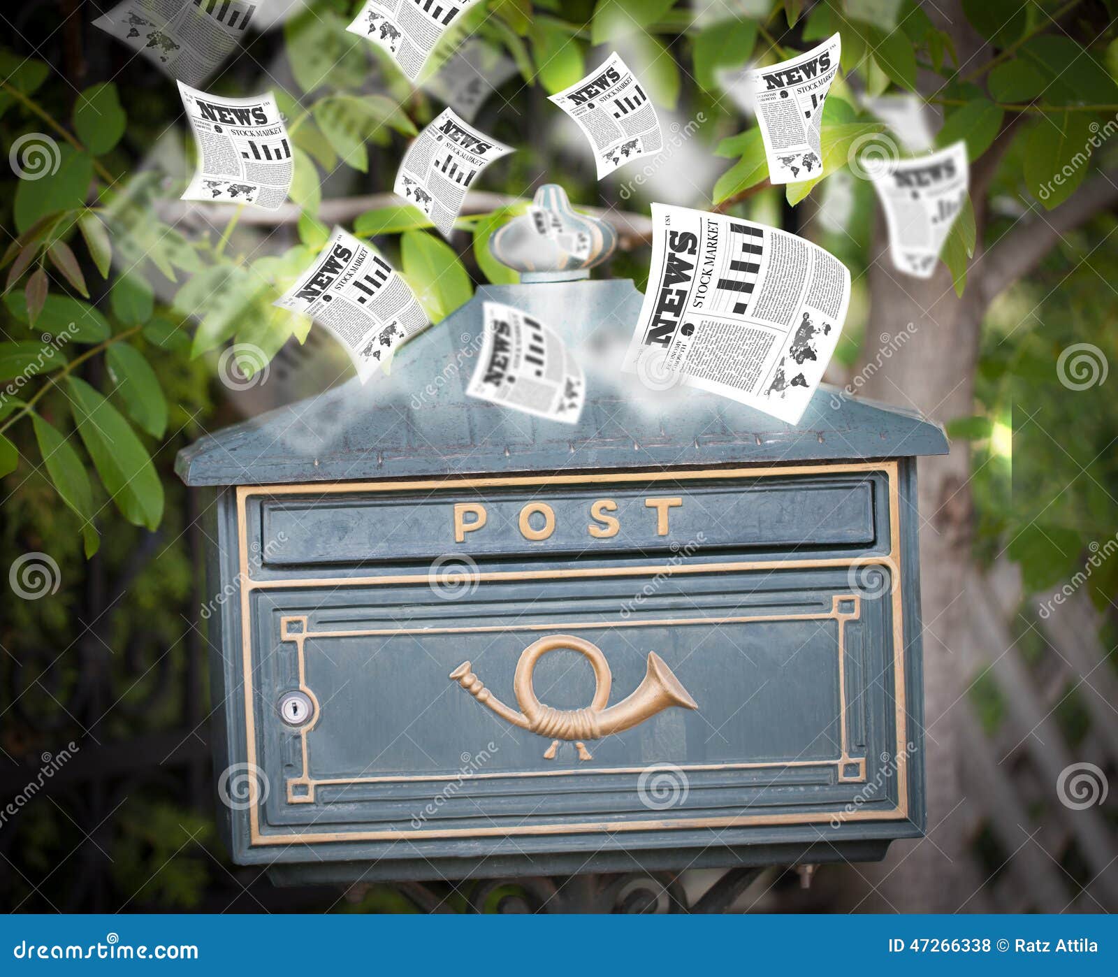 Post Box with daily Newspapers Flying Stock Photo - Image of envelope ...