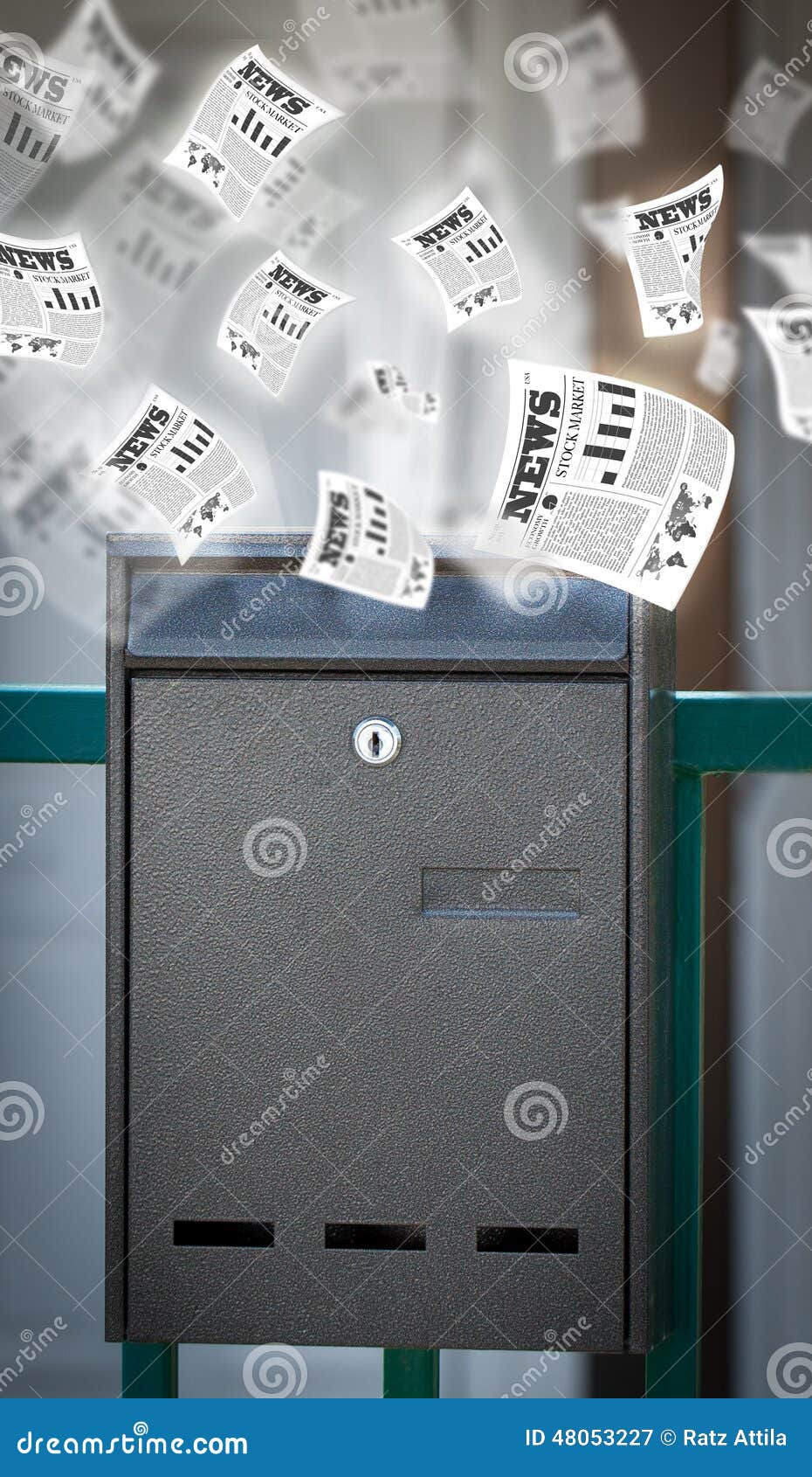 Post Box with daily Newspapers Flying Stock Image - Image of close ...
