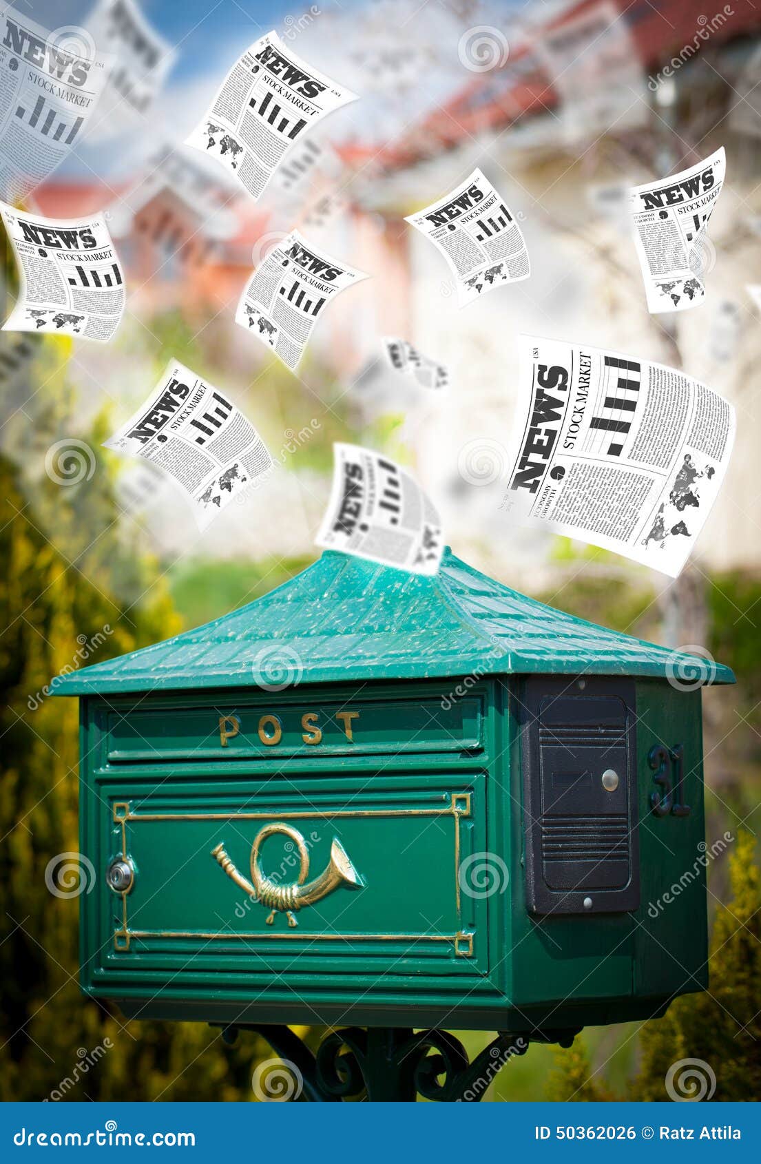 Post Box with daily Newspapers Flying Stock Photo - Image of package ...