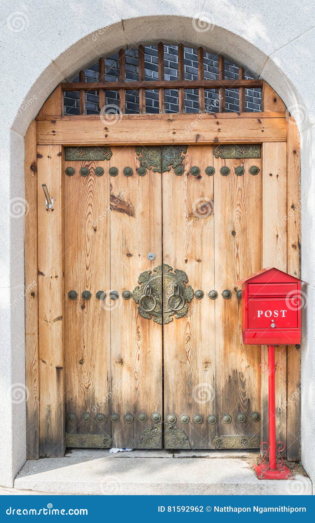 Post box with wood door stock photo. Image of white, wall - 81592962
