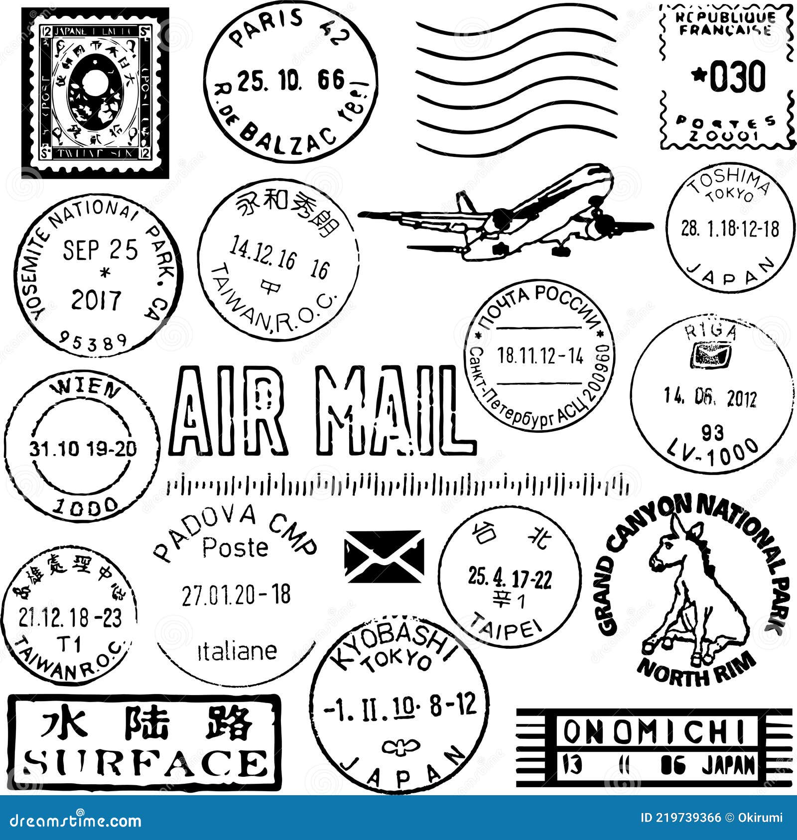 Post Cancellation Stamps from Different Countries Stock Vector ...