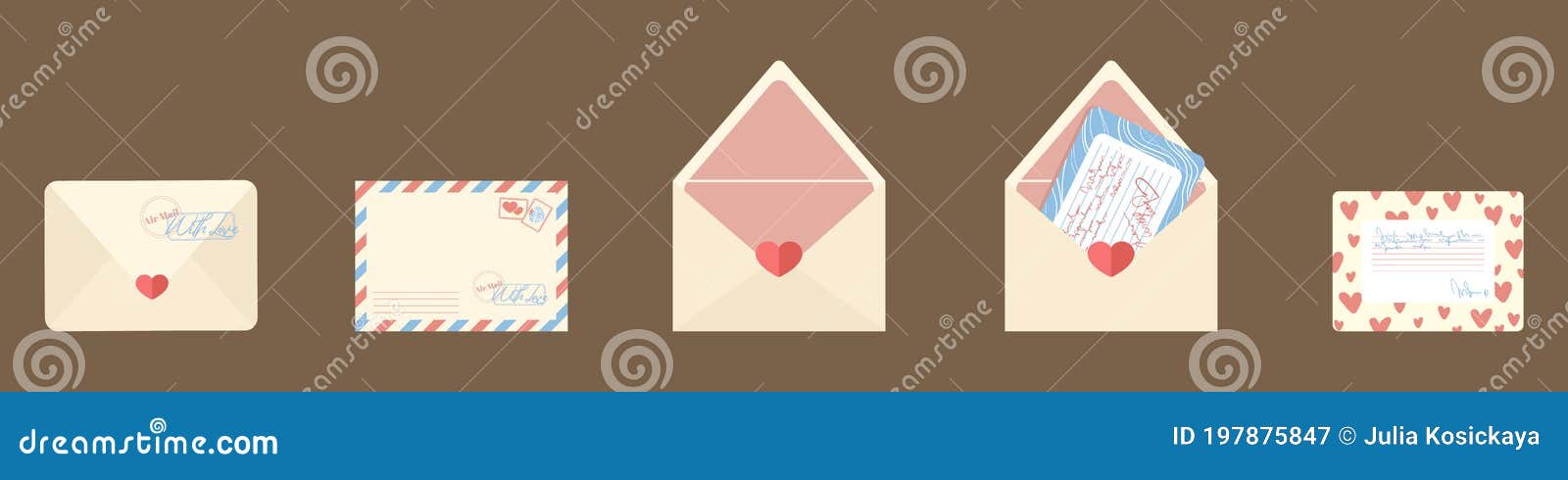 Post Card and Envelope Set. Isolated Hand-drawn Postal Cards and ...