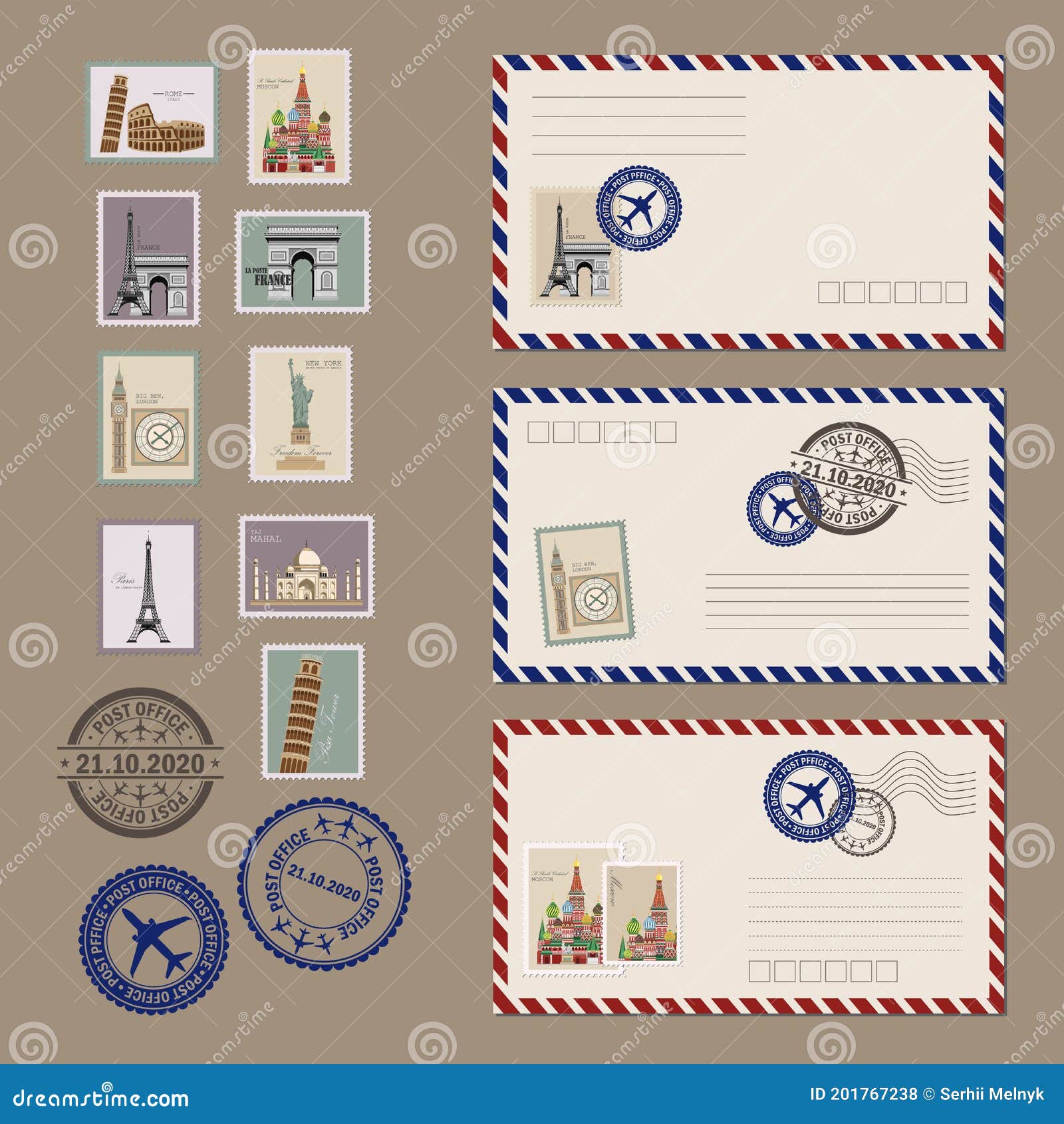 Post card and envelope stock vector. Illustration of post - 201767238