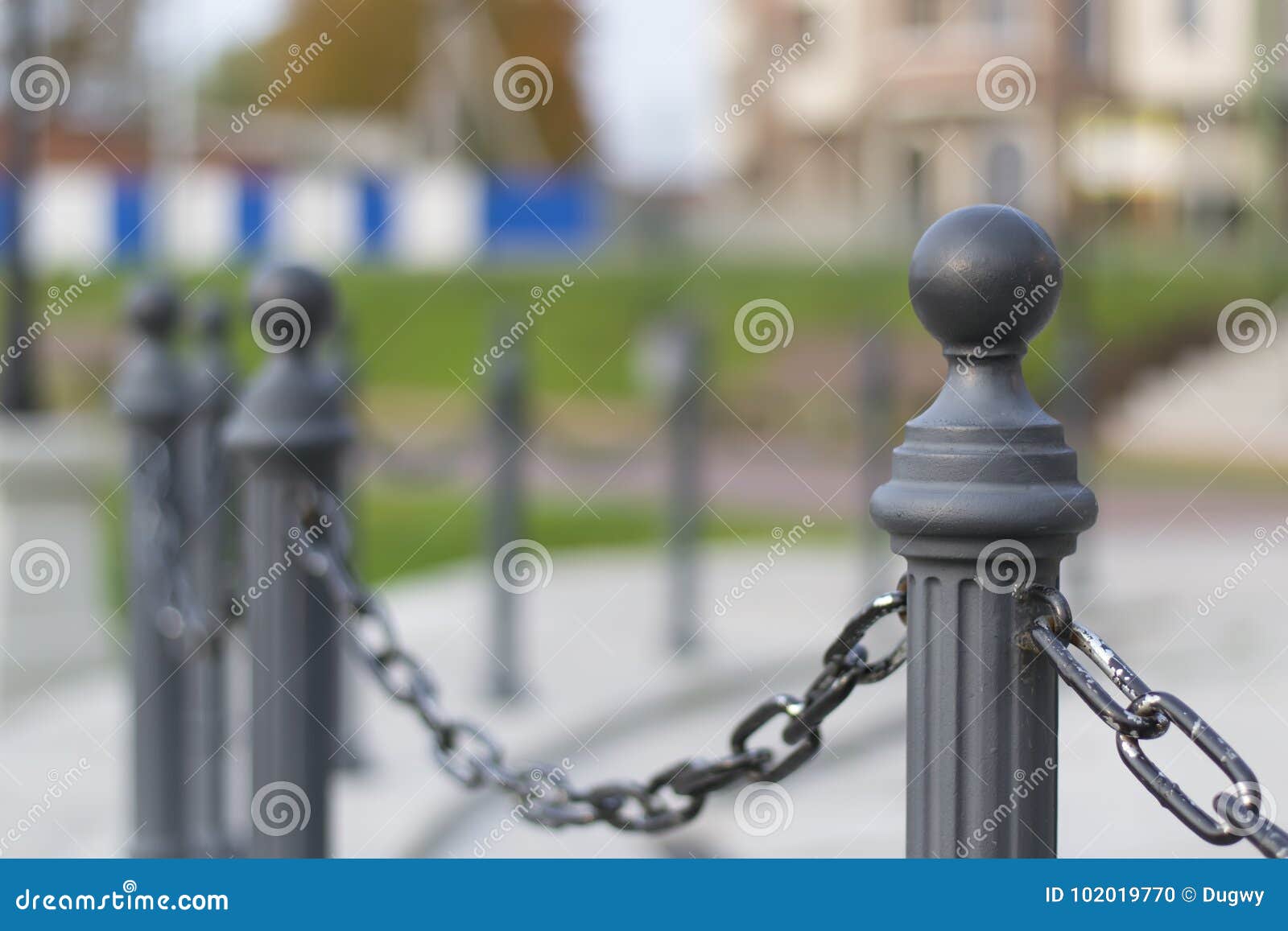 Post with chain closeup stock photo. Image of blurred - 102019770