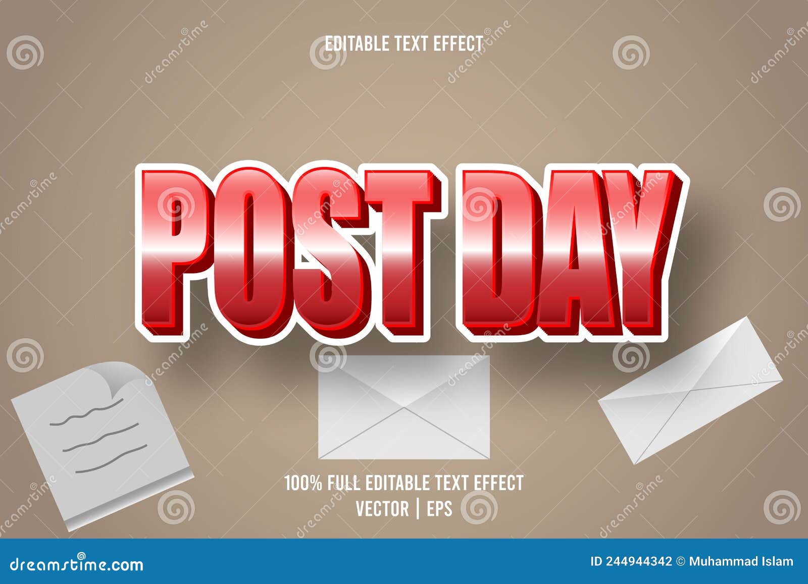 Post Day Editable Text Effect 3 Dimension Emboss Cartoon Style Stock ...