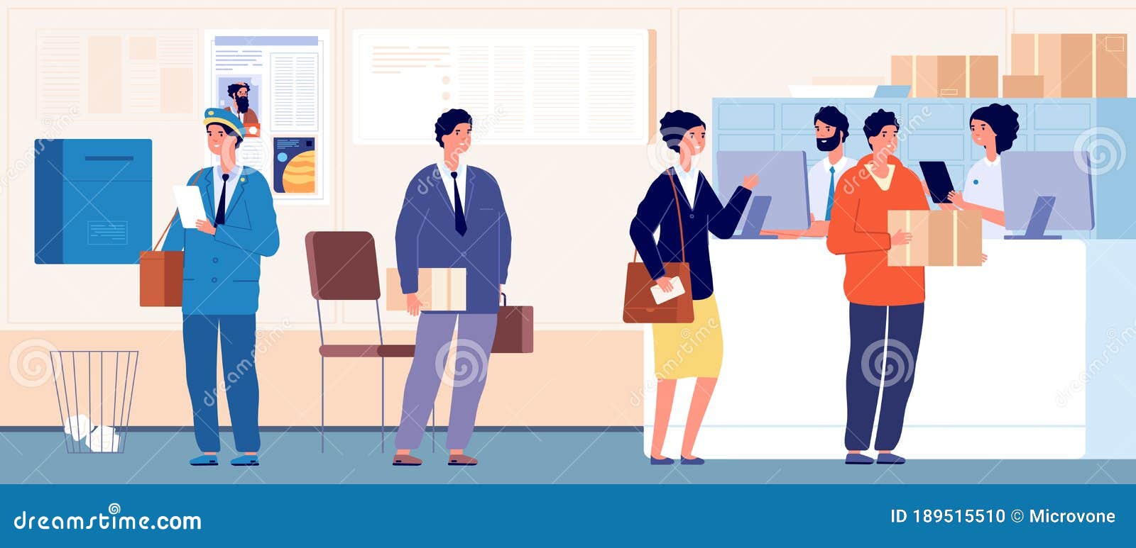 Post Delivery Process Customer Service Vector Flat Employee Of Postal ...