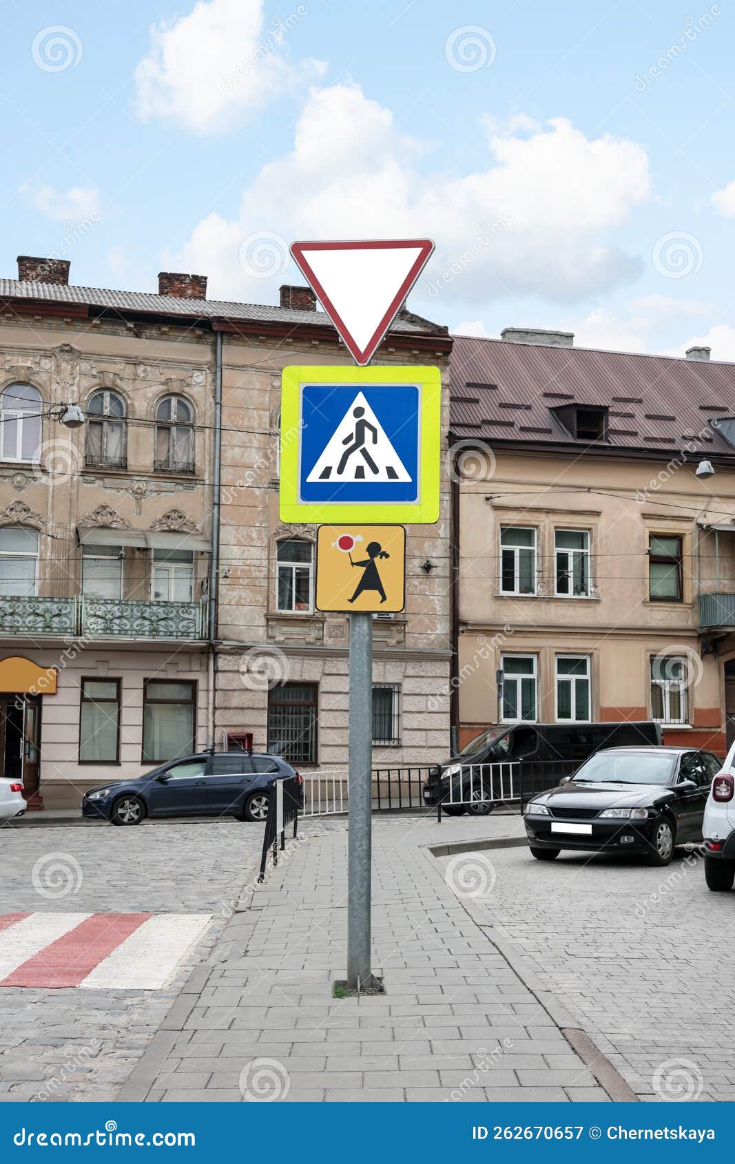 Post with Different Road Signs on City Street Stock Image - Image of ...