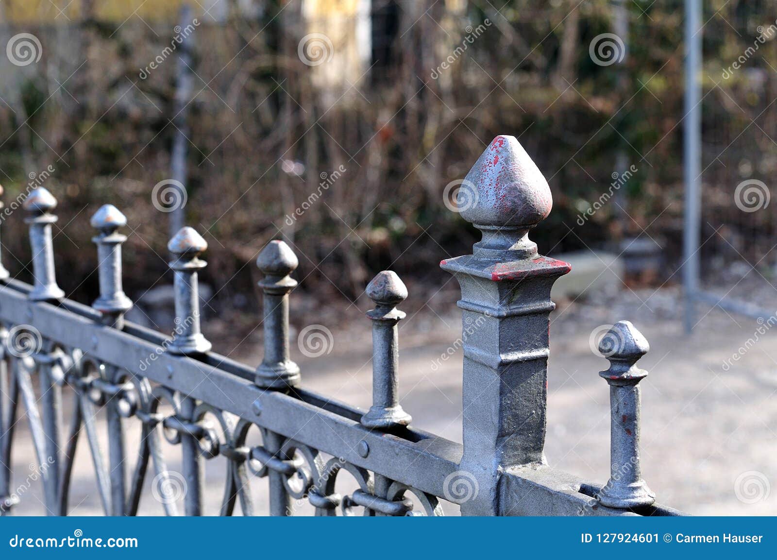 Post Head at Wrought Iron Fence Stock Image - Image of safety, spike ...