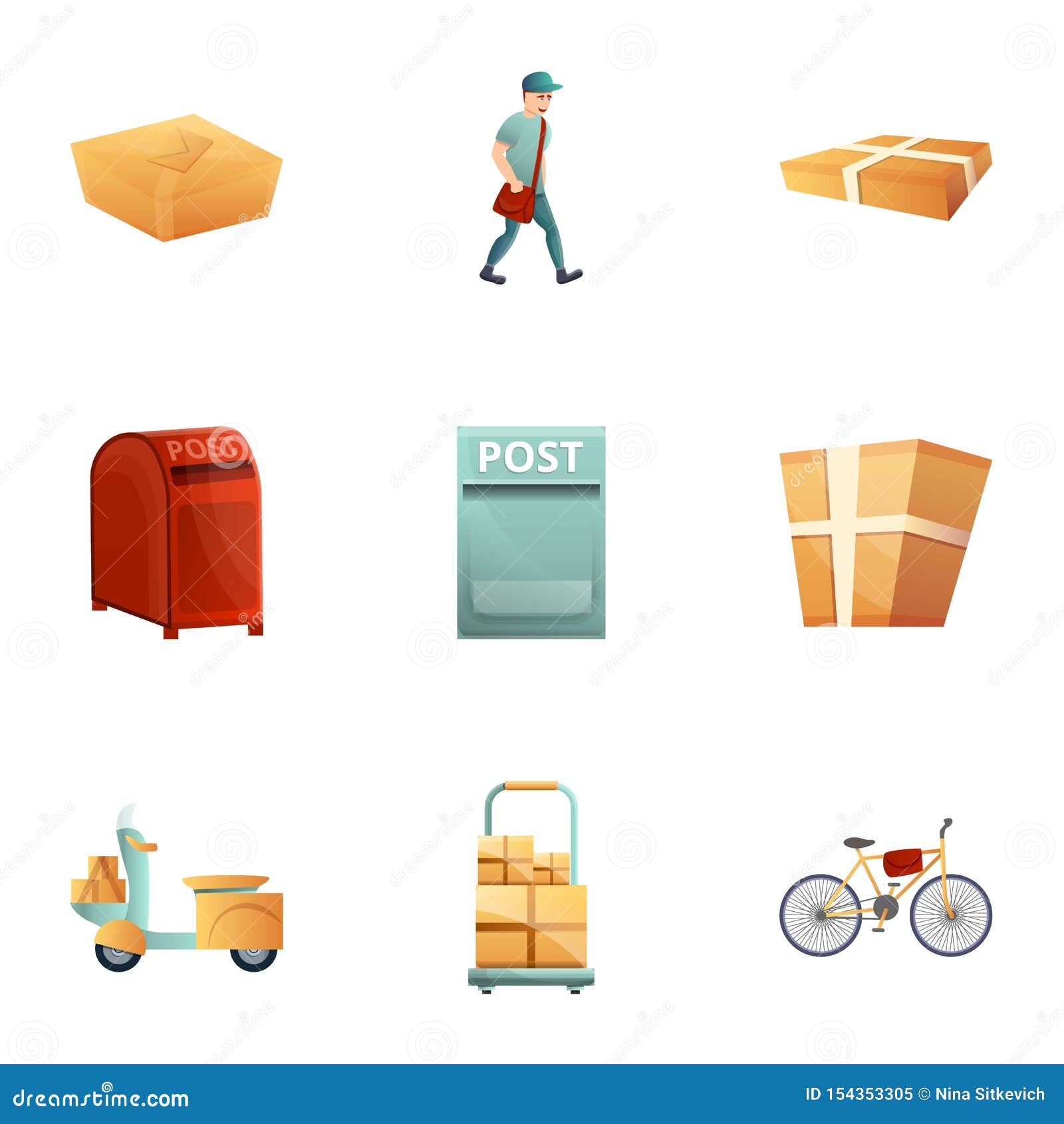 Post Icon Set, Cartoon Style Stock Vector - Illustration of hand, post ...