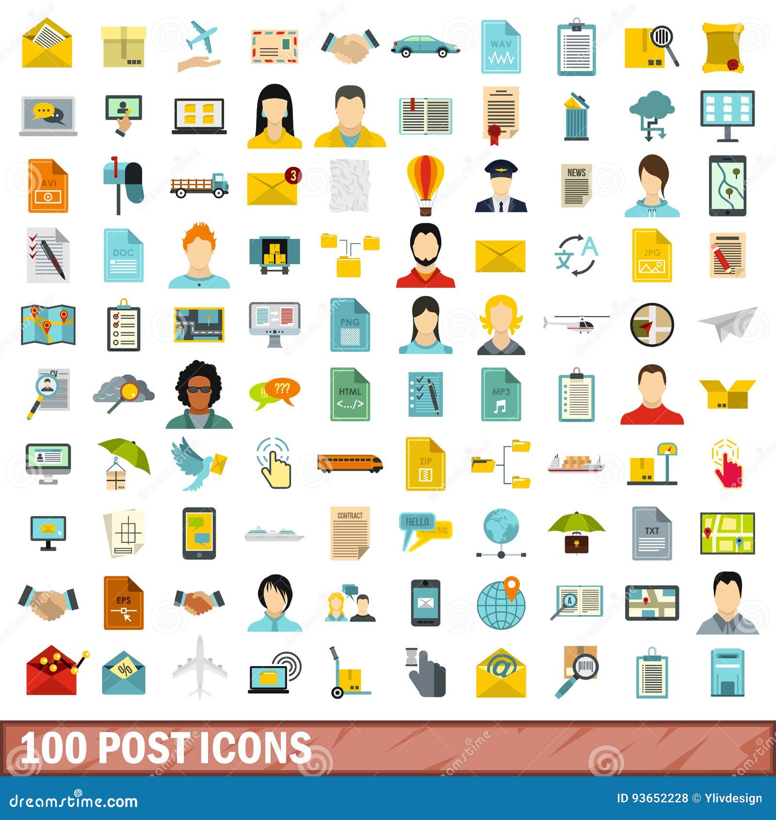 100 Post Icons Set, Flat Style Stock Vector - Illustration of people ...