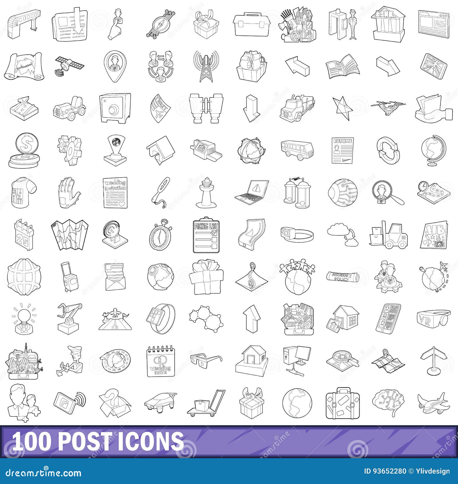 100 Post Icons Set, Outline Style Stock Vector - Illustration of icons ...