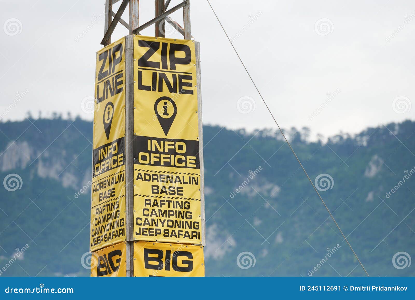 Post with Information Sign Board about Zip Line in Montenegro Editorial ...