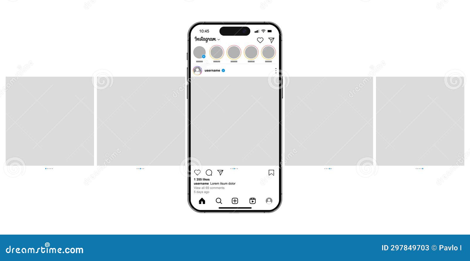 Post Feed Frame Mockup with Smartphone Mock Up Template Design Stock ...