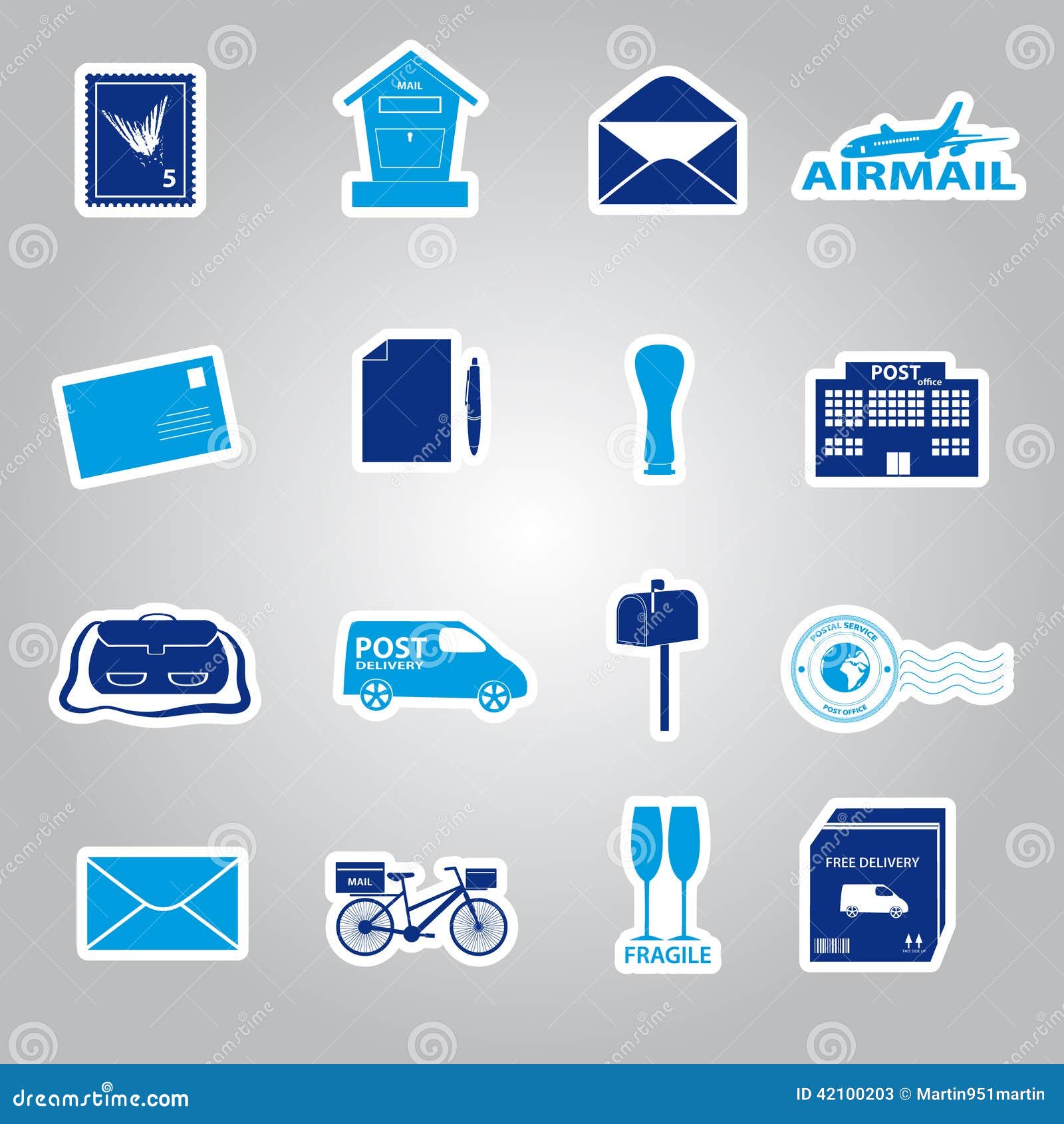 Post and Mail Blue Stickers Set Stock Vector - Illustration of fragile ...