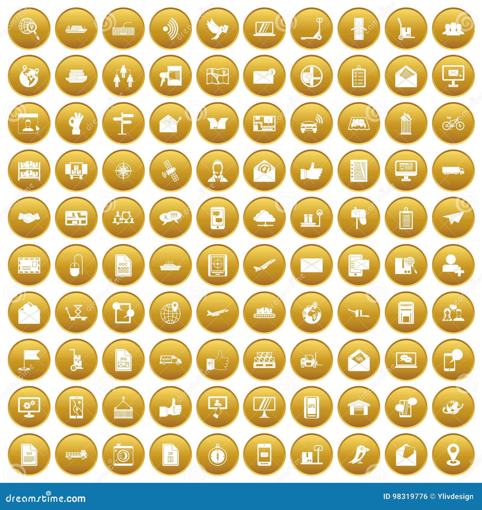 100 Post and Mail Icons Set Gold Stock Vector - Illustration of address ...