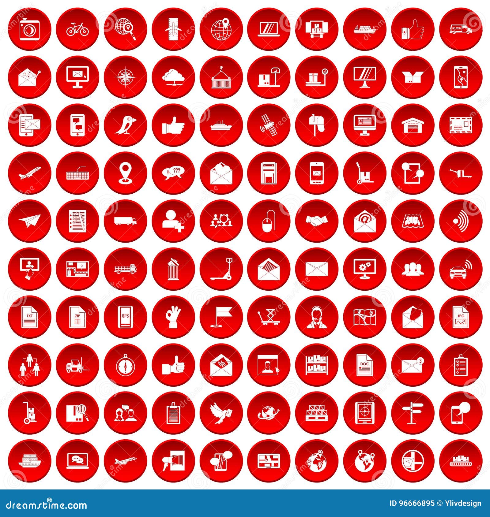 100 Post and Mail Icons Set Red Stock Vector - Illustration of control ...