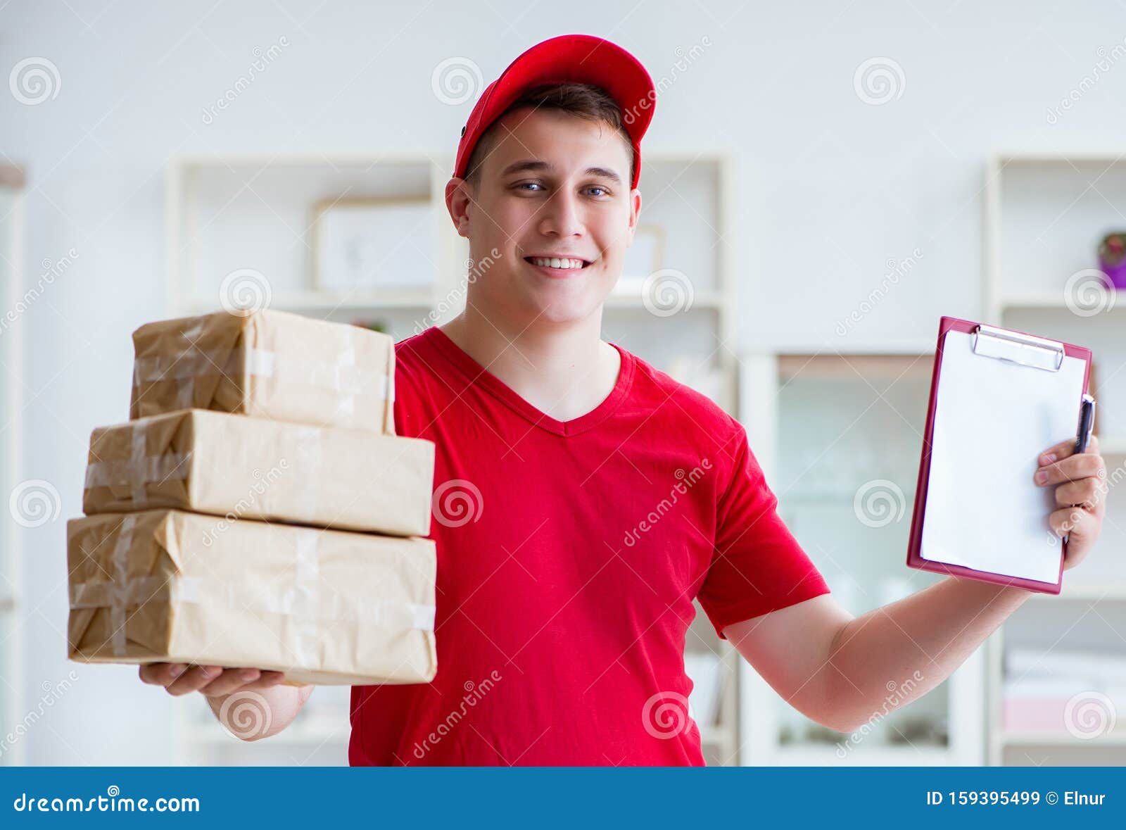 Post Man Delivering a Parcel Package Stock Image - Image of online ...