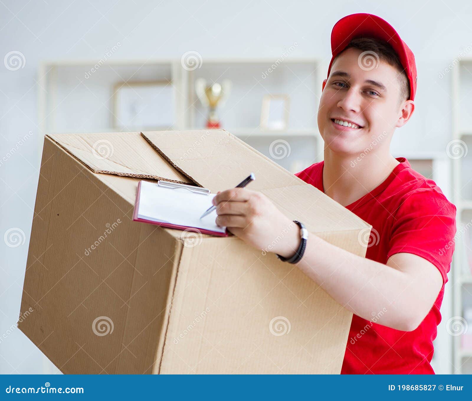Post Man Delivering a Parcel Package Stock Image - Image of order ...