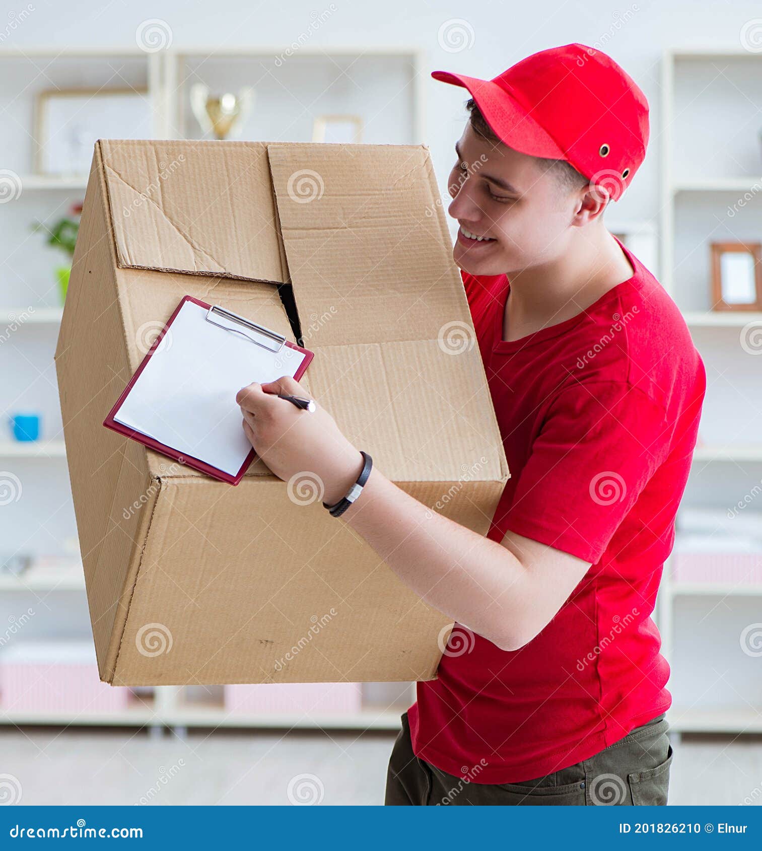 Post Man Delivering a Parcel Package Stock Photo - Image of online ...
