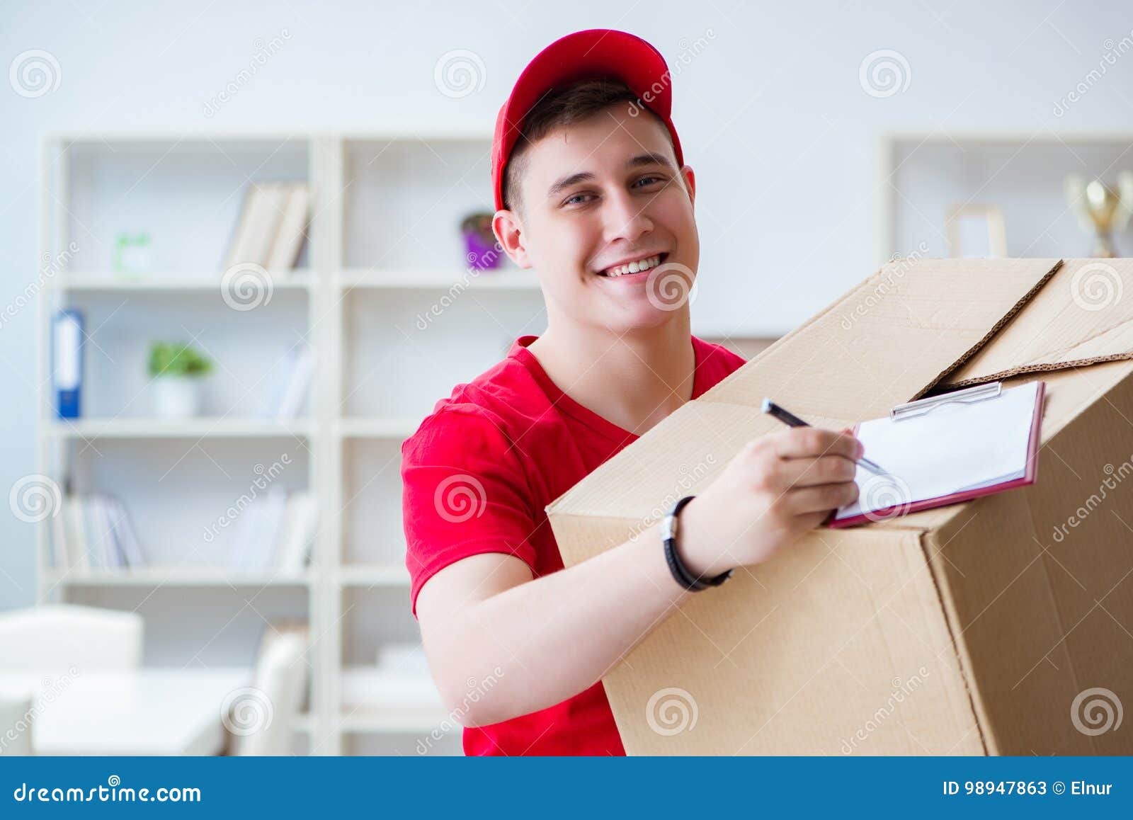The Post Man Delivering a Parcel Package Stock Image - Image of holding ...