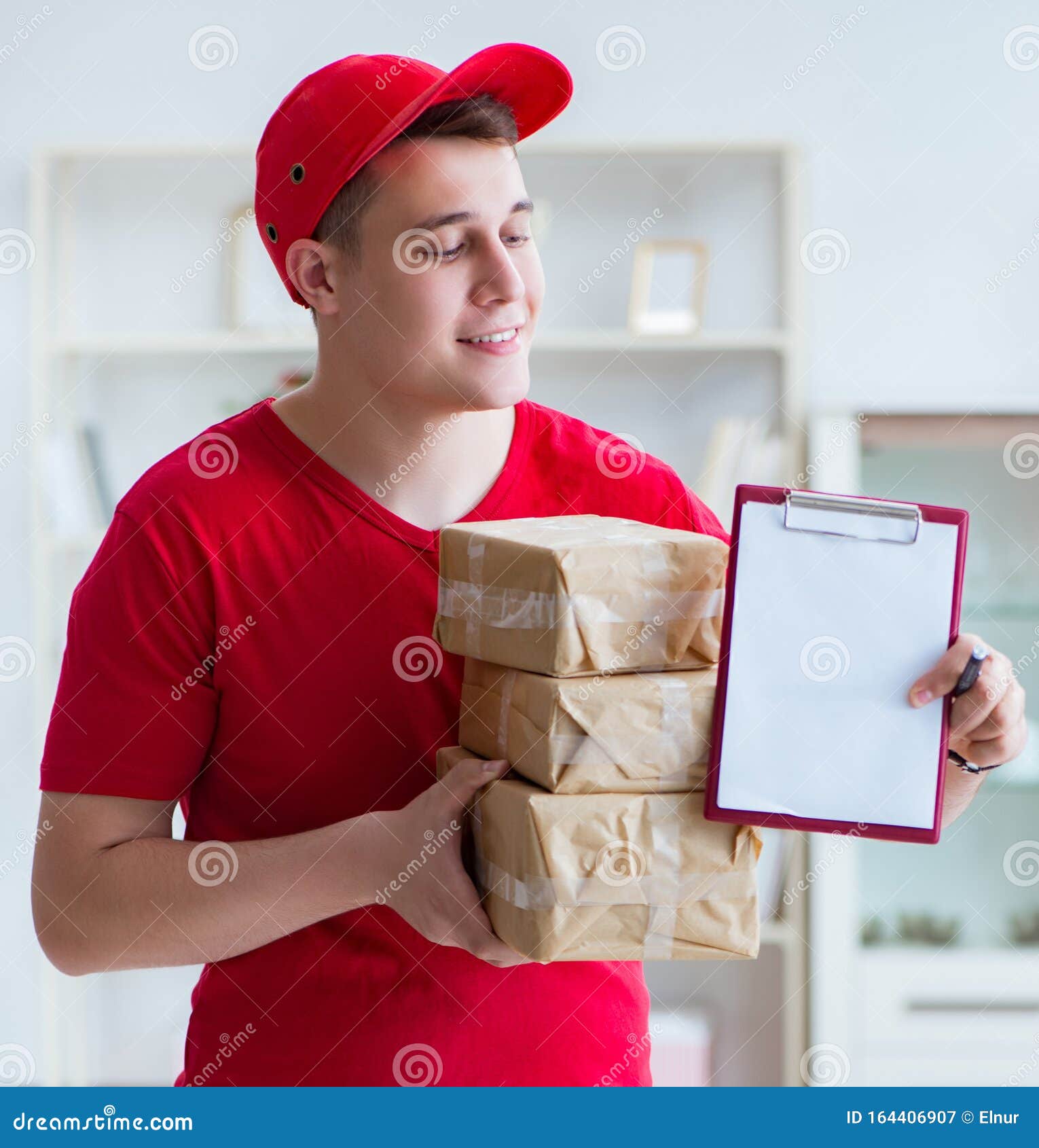 Post Man Delivering a Parcel Package Stock Image - Image of confirming ...