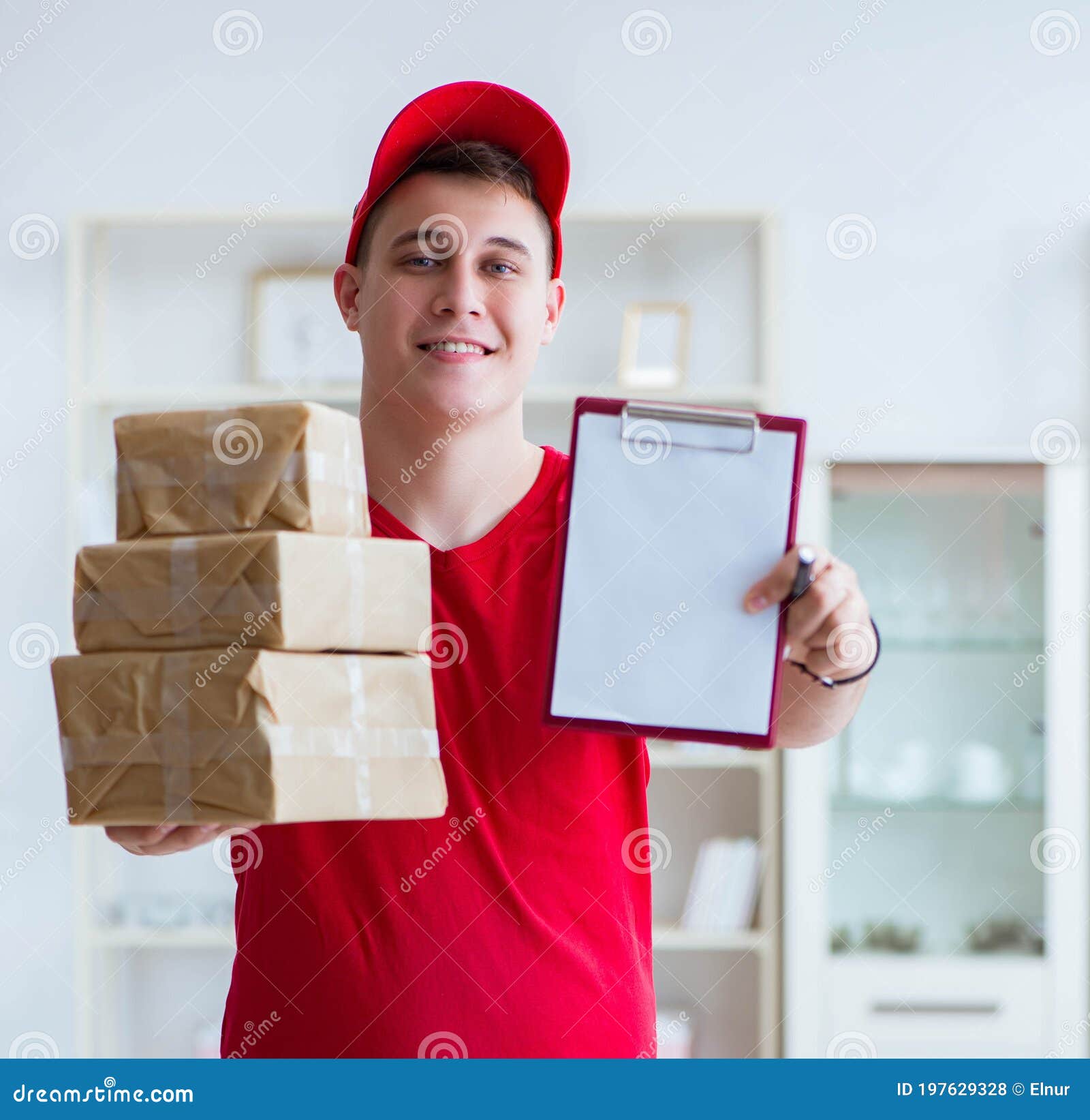 Post Man Delivering a Parcel Package Stock Photo - Image of postage ...