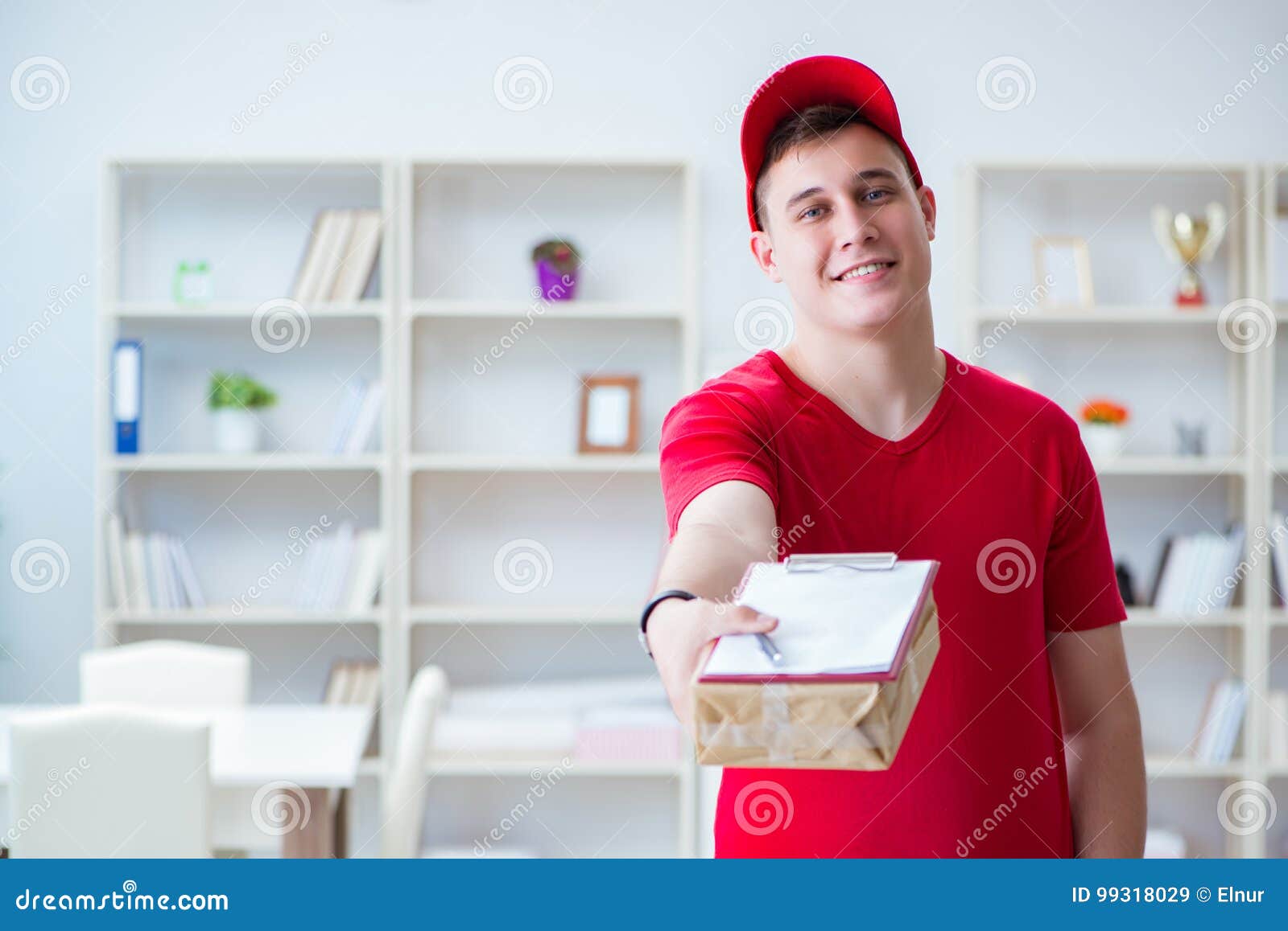 The Post Man Delivering a Parcel Package Stock Image - Image of ...