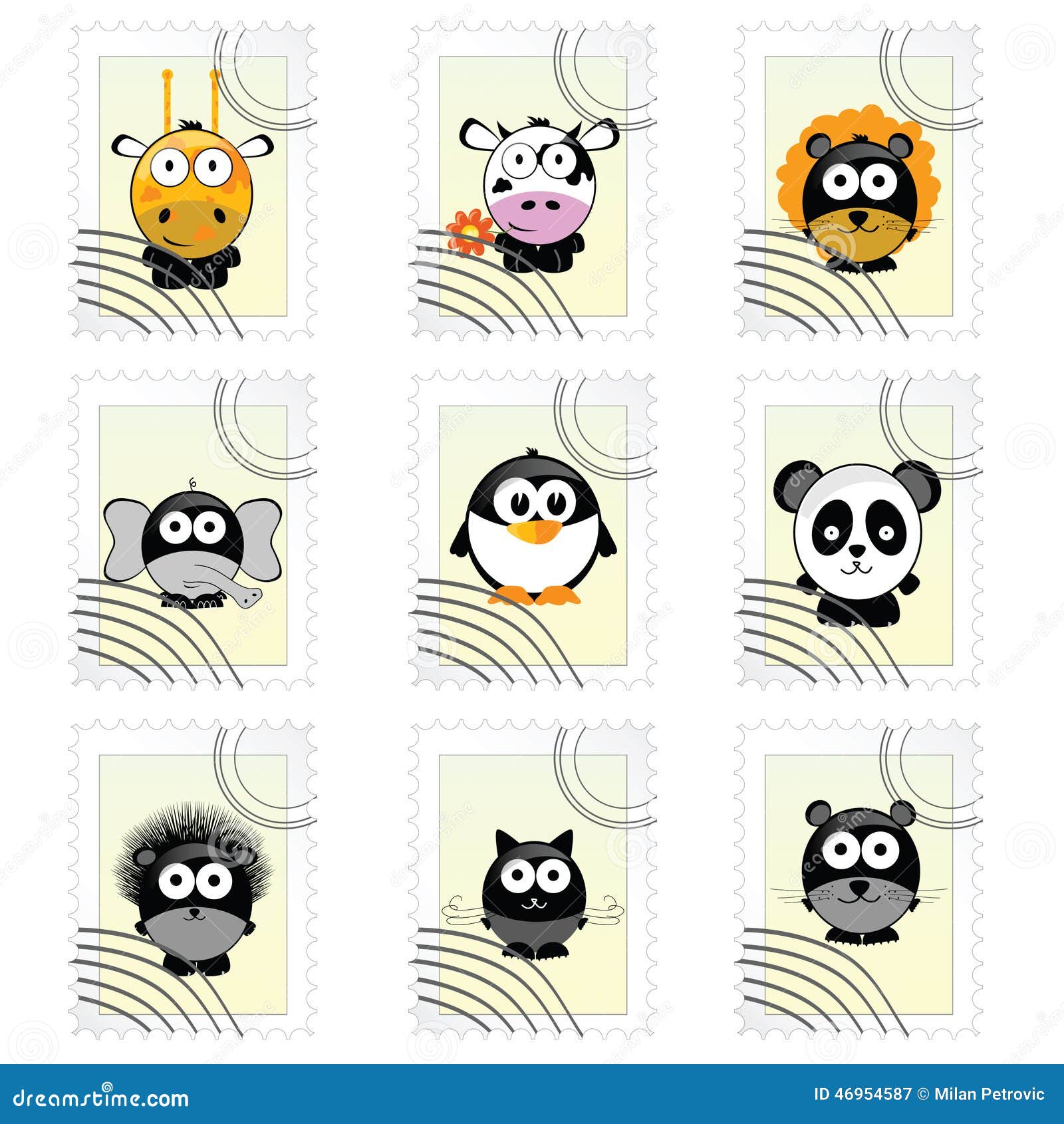 Post Mark with Funny Animals Vector Illustration Stock Vector ...
