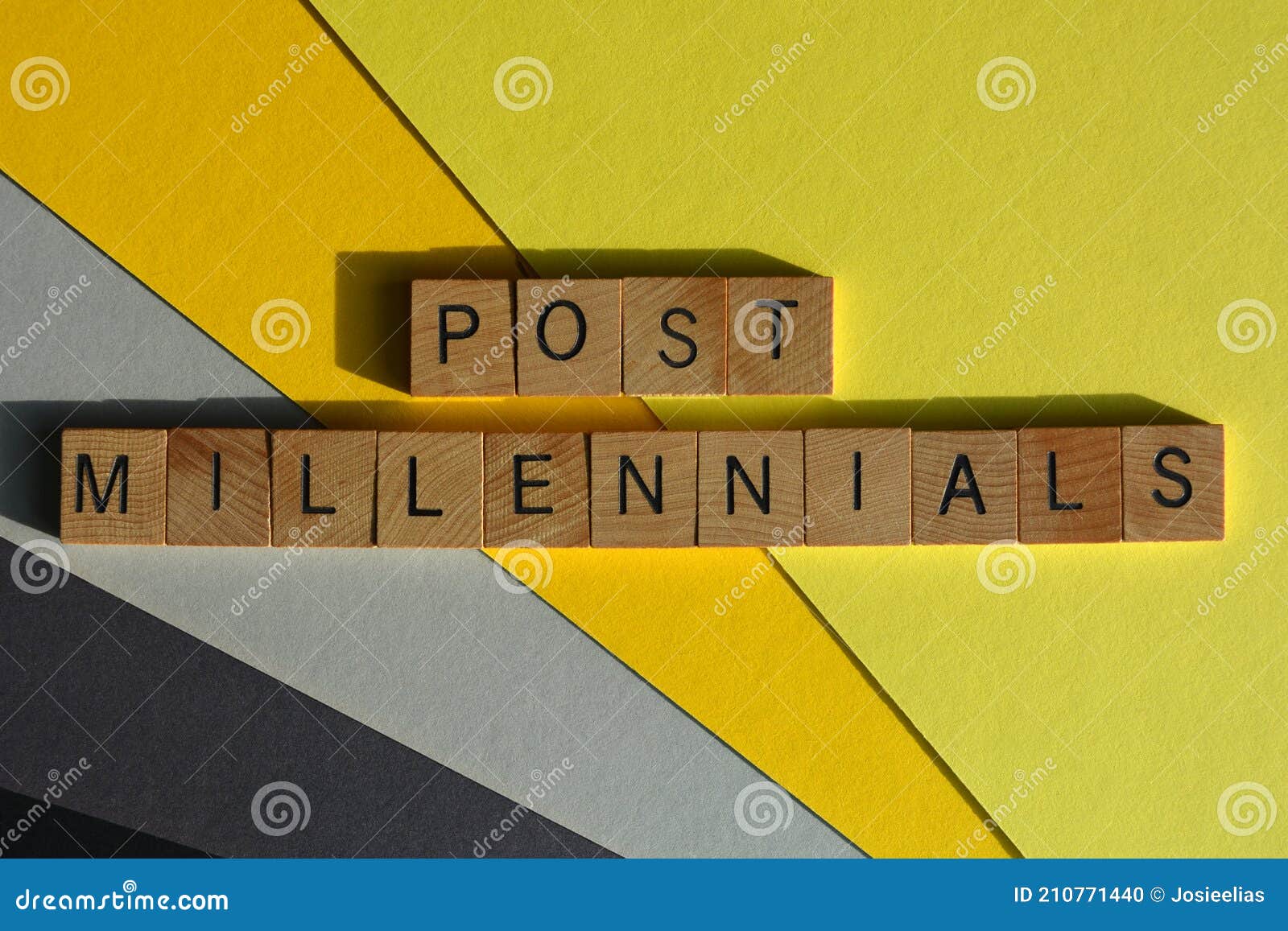 Post Millennials, in 3d Wooden Alphabet Letters Isolated on Yellow and ...