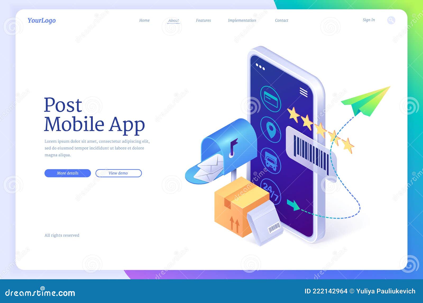 Post Mobile App Isometric Landing Mail Application Stock Vector ...