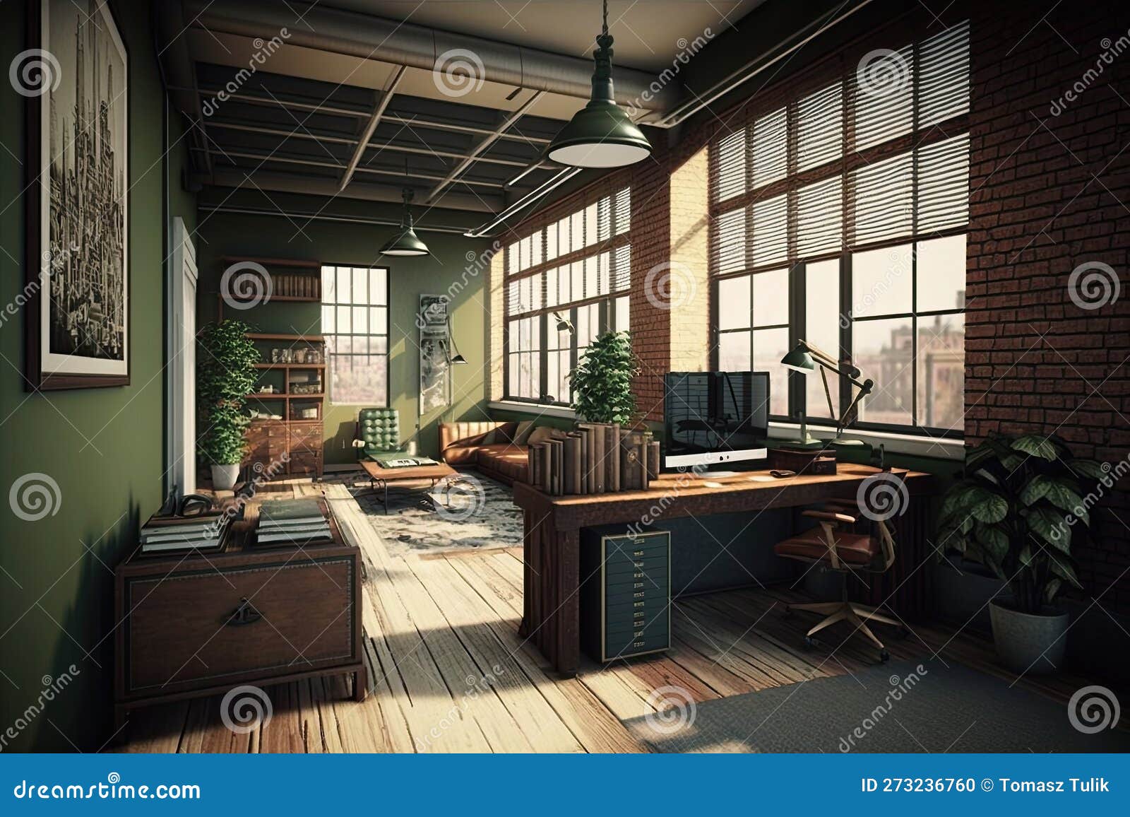 Post Modern Office Space, Vintage Tones, Loft Style. Stock Illustration ...