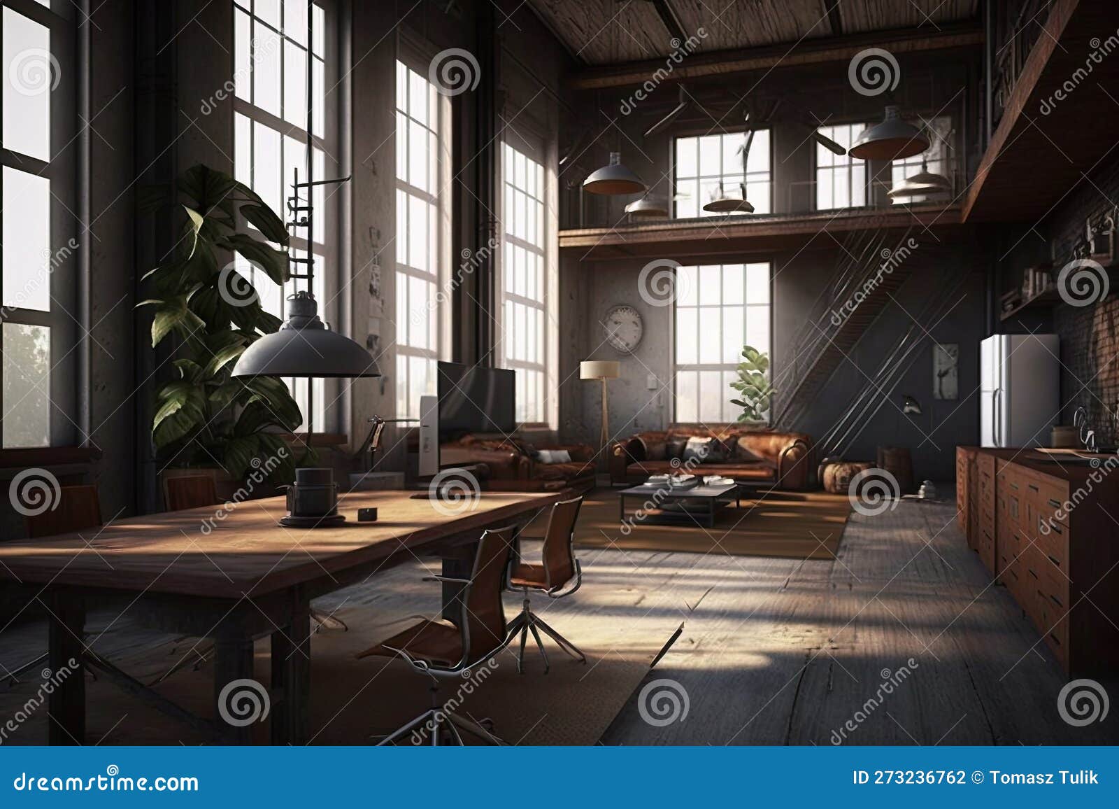Post Modern Office Space, Vintage Tones, Loft Style. Stock Illustration ...