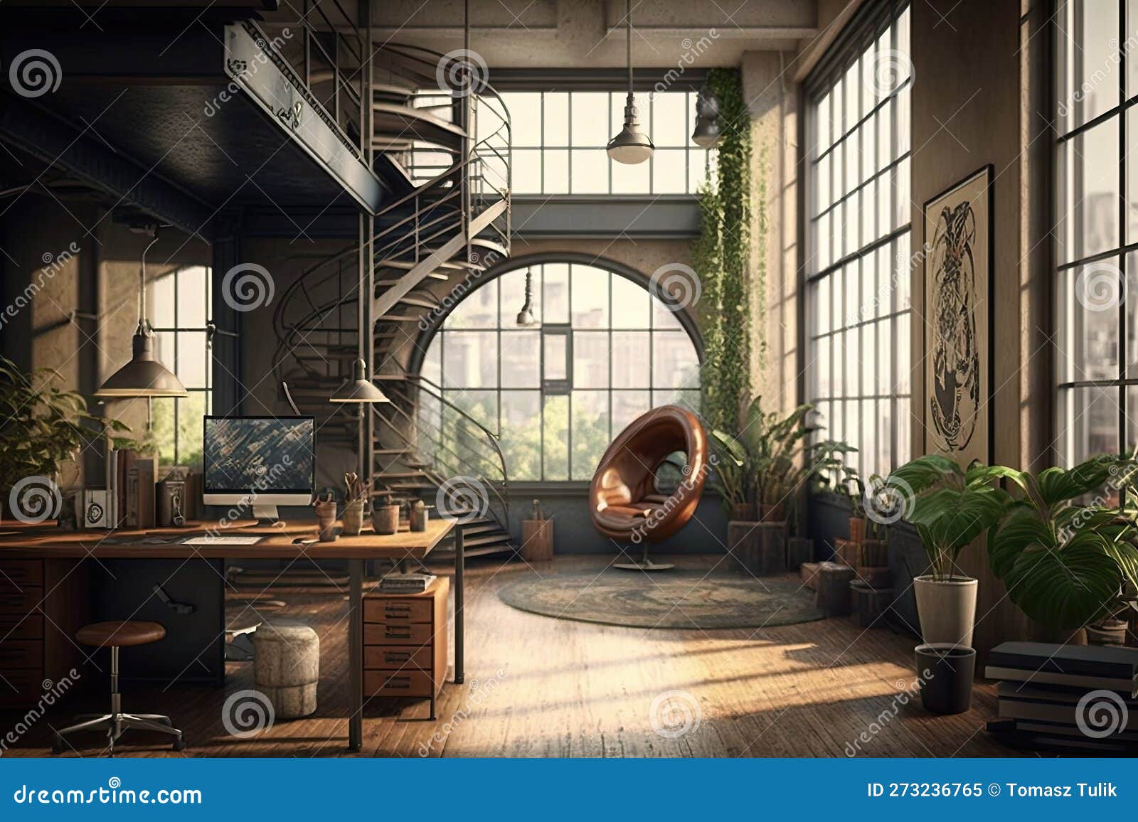 Post Modern Office Space, Vintage Tones, Loft Style. Stock Illustration ...