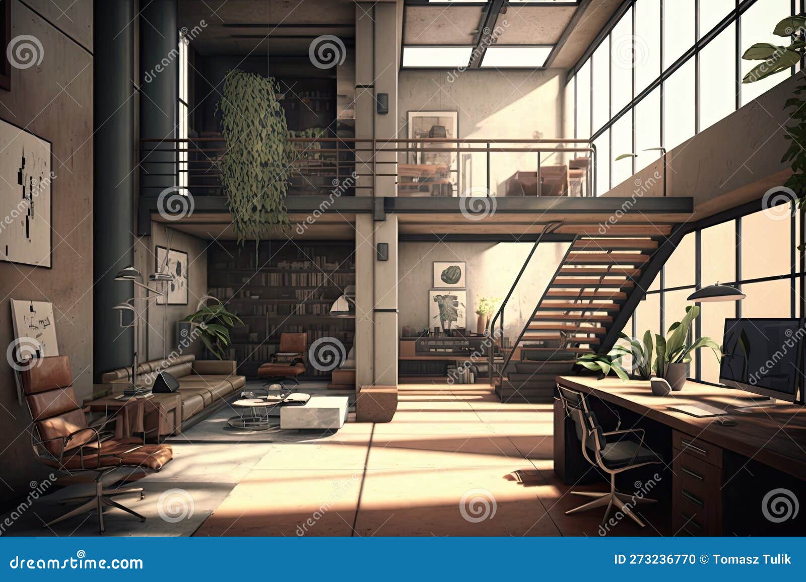 Post Modern Office Space, Vintage Tones, Loft Style. Stock Illustration ...