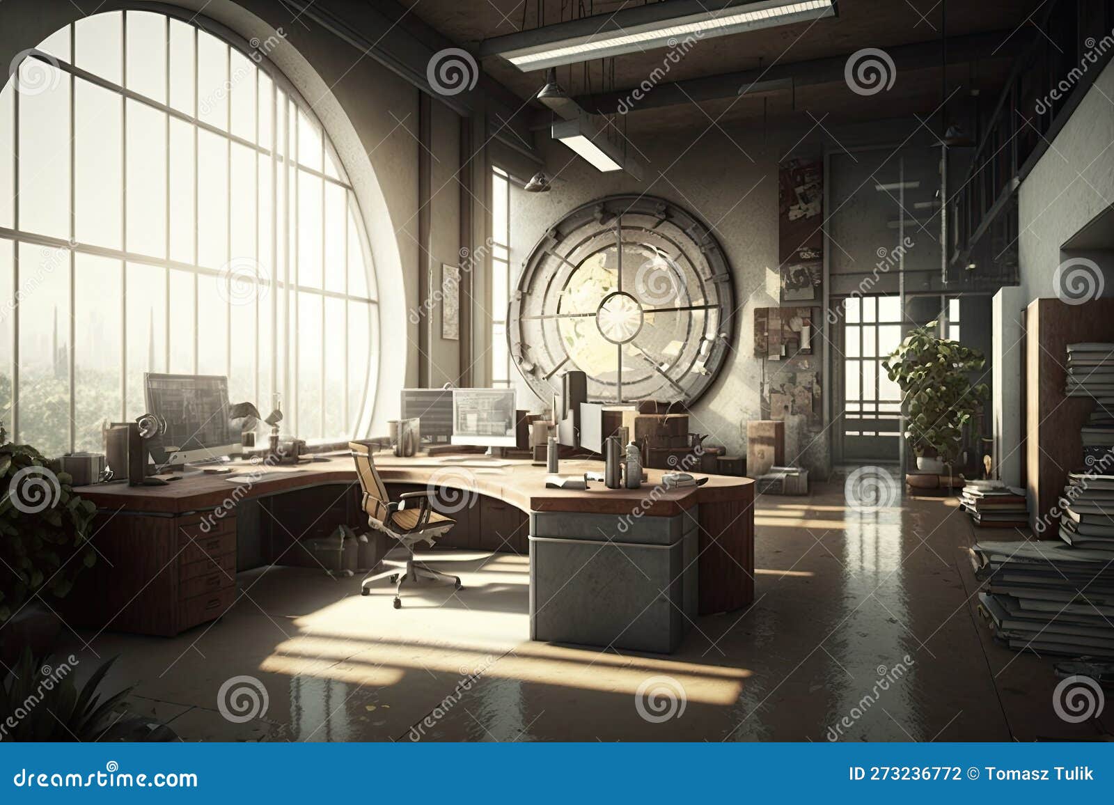 Post Modern Office Space, Vintage Tones, Loft Style. Stock Illustration ...
