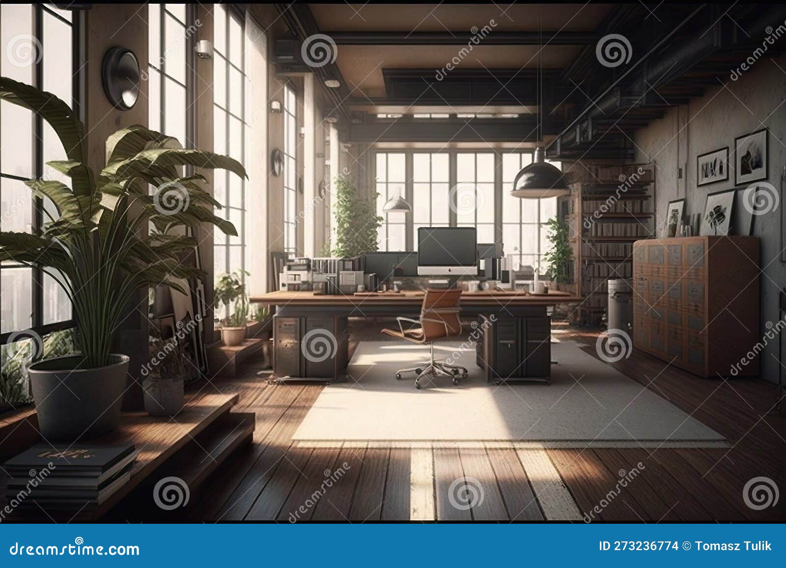 Post Modern Office Space, Vintage Tones, Loft Style. Stock Illustration ...