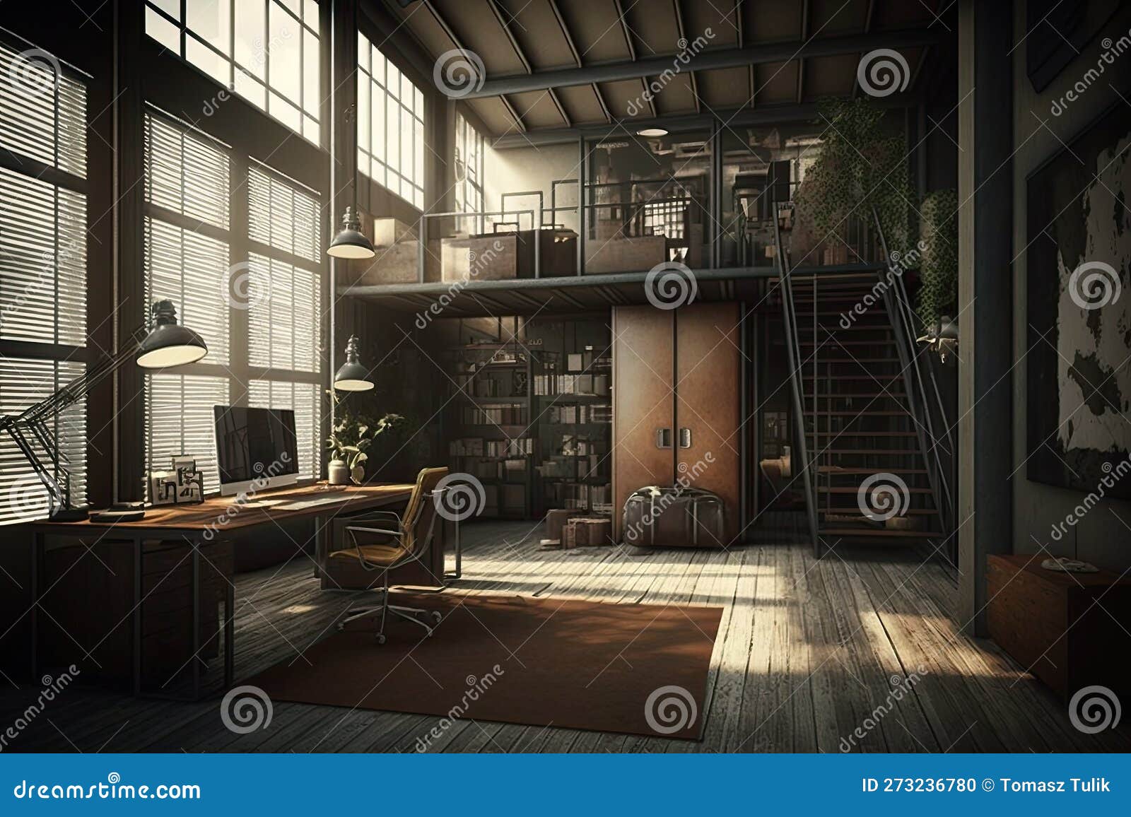 Post Modern Office Space, Vintage Tones, Loft Style. Stock Illustration ...