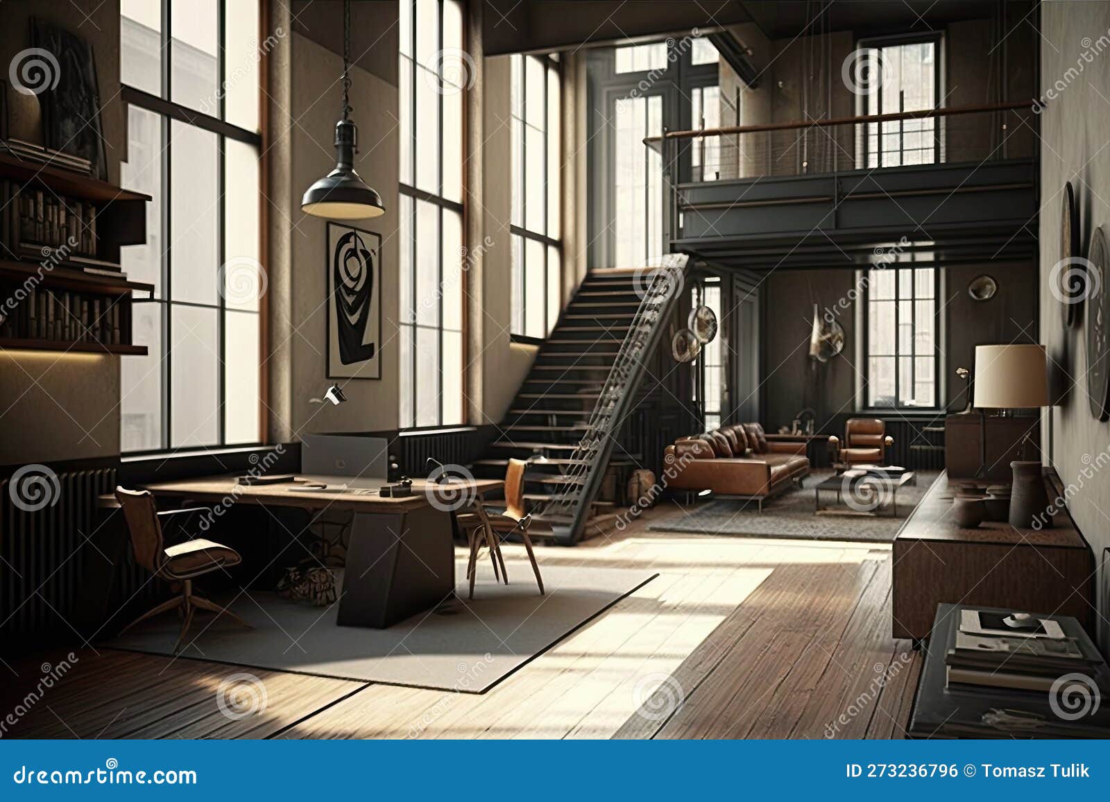 Post Modern Office Space, Vintage Tones, Loft Style. Stock Illustration ...