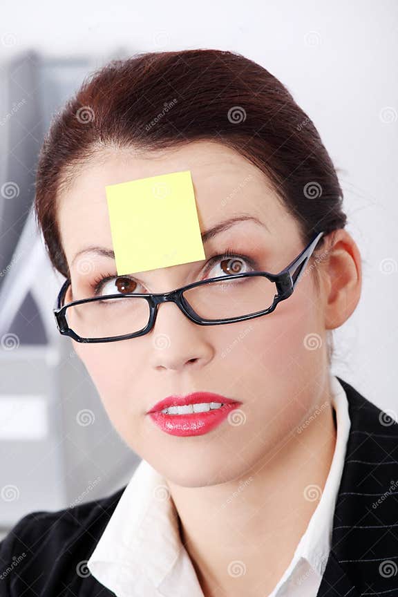 Post it note on forehead stock photo. Image of caucasian - 22052002