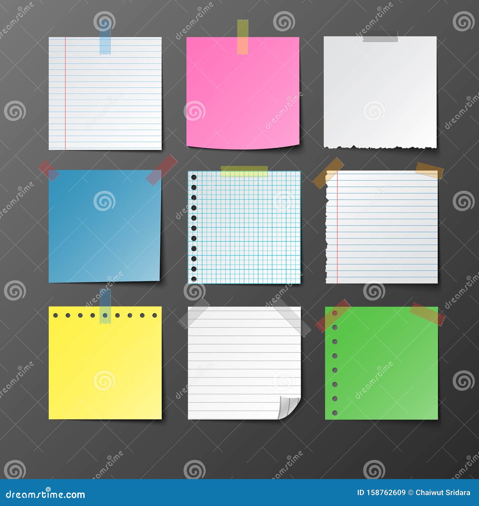 Post Note Paper Set on Gray Background with Shadow Stock Vector ...